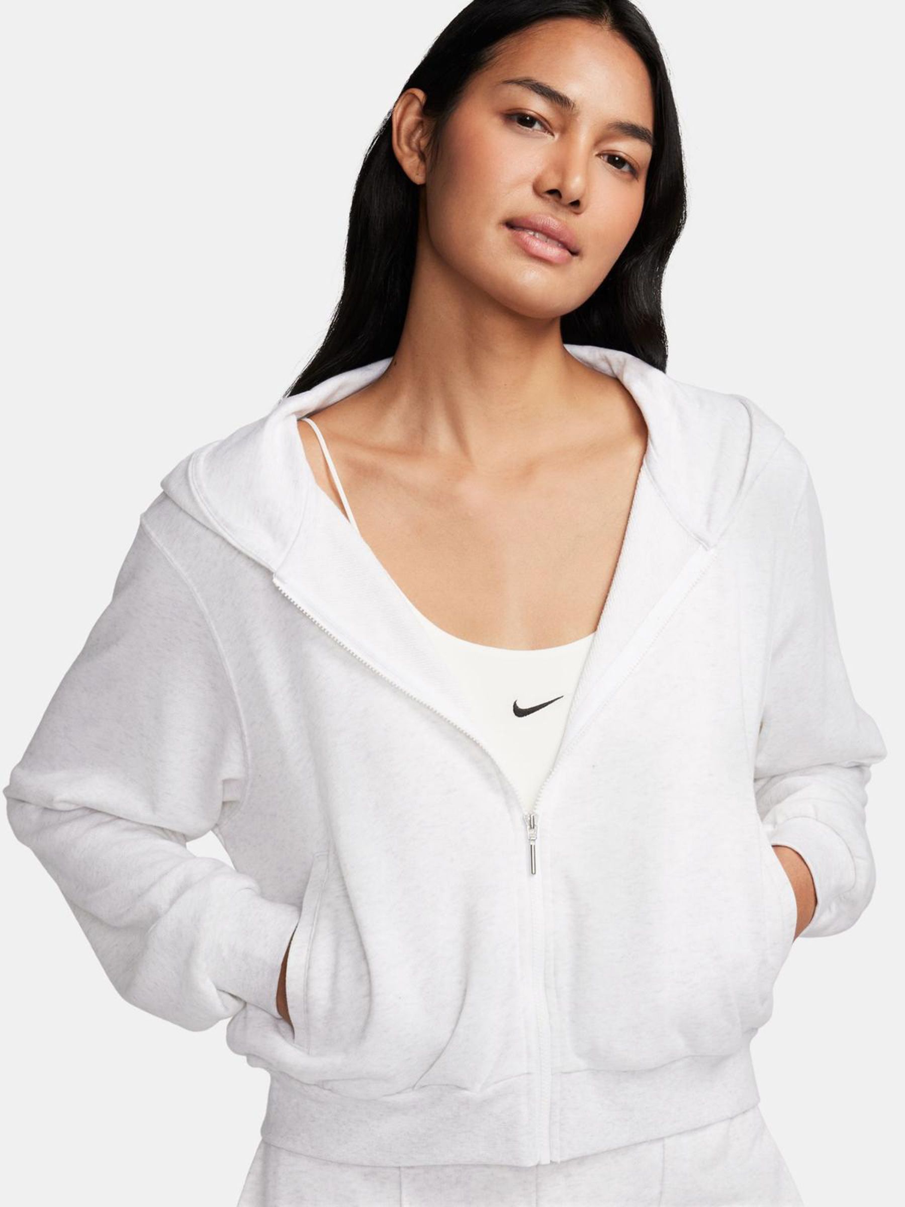Buy Nike Birch Heather White Sportswear Chill Terry Loose Full-Zip ...