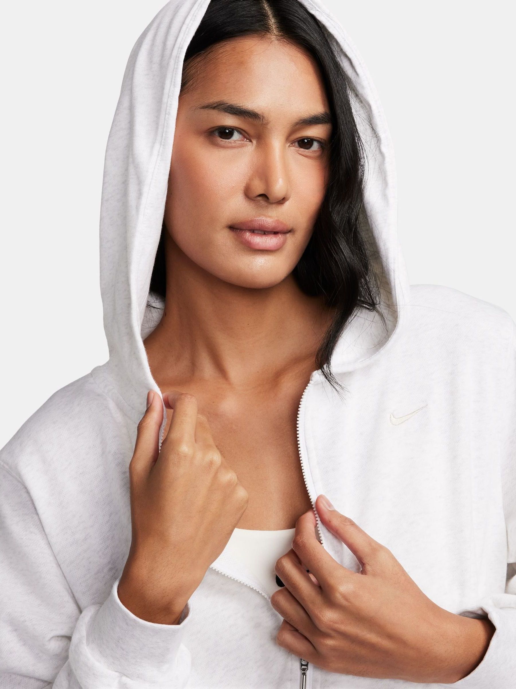 Buy Nike Birch Heather White Sportswear Chill Terry Loose Full-Zip ...