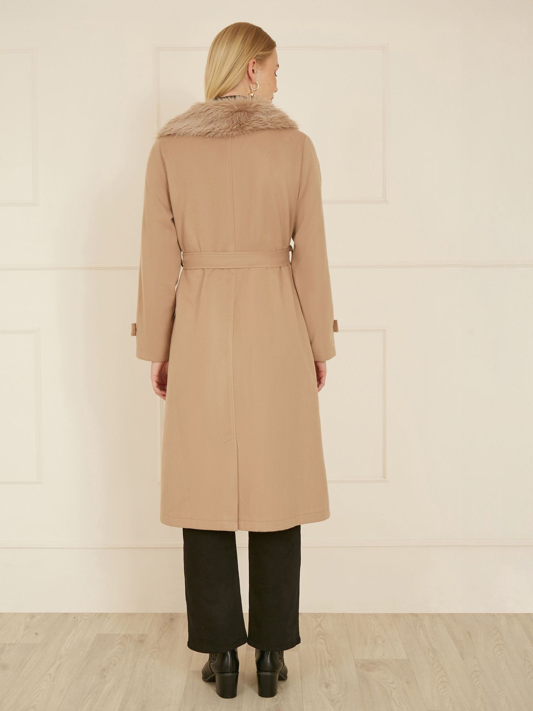 Buy Yumi Brown Wrap Around Coat With Faux Fur Collar from the Next UK ...