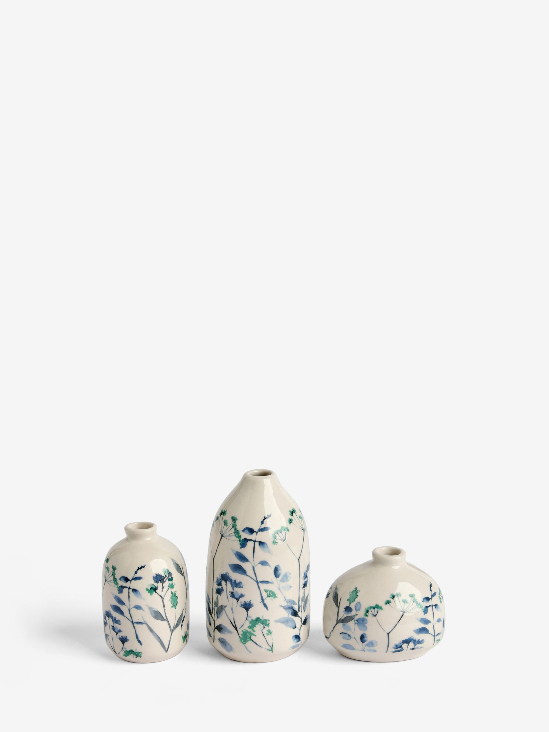 Buy Set of 3 White/Blue Isla Floral Ceramic Vases from Next Australia