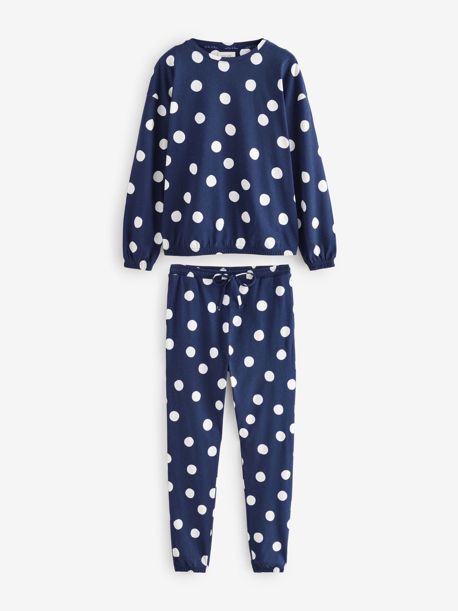 Buy Navy Blue Spot 100% Cotton Long Sleeve Pyjamas from the Next UK ...