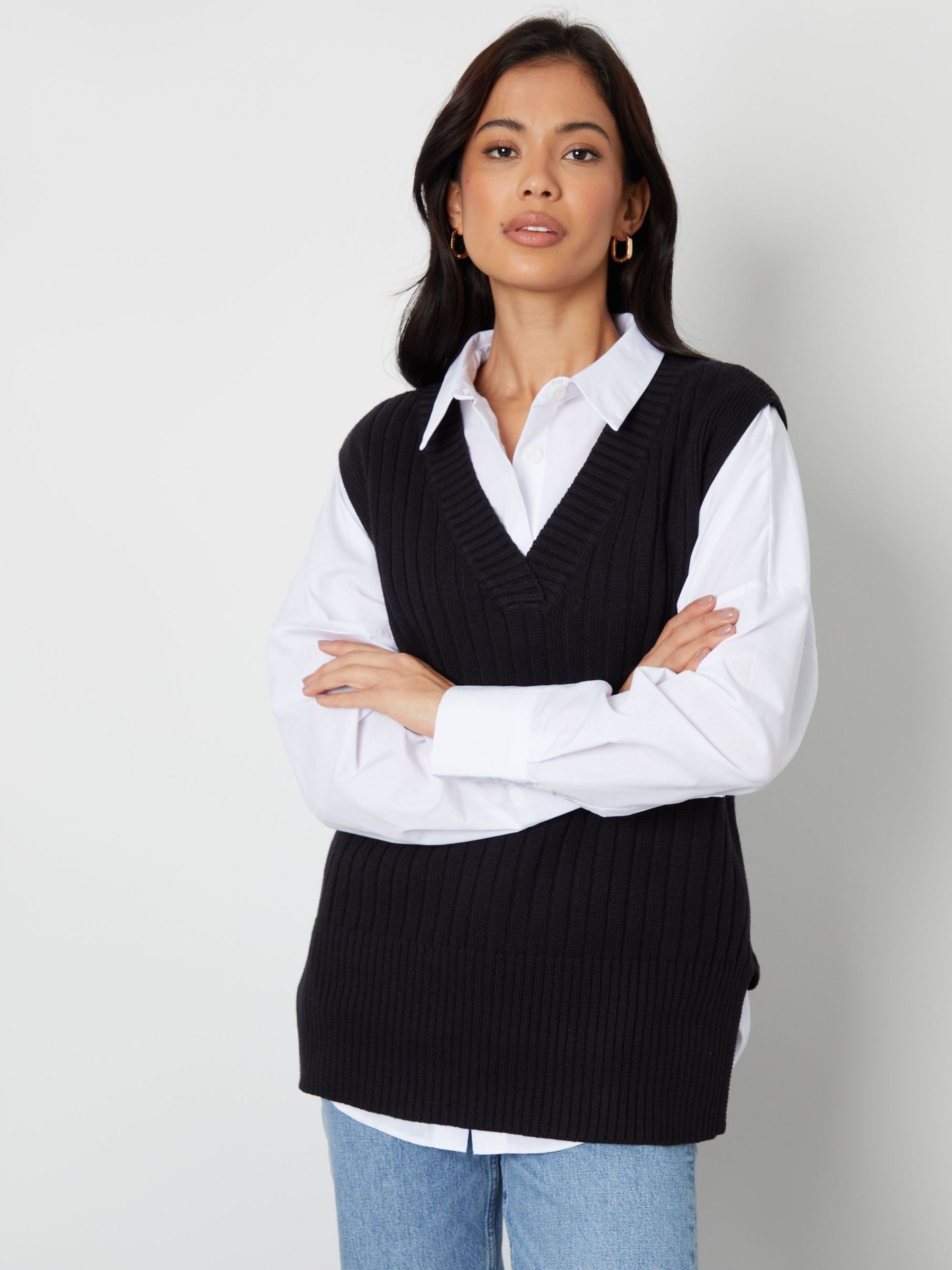 Buy Threadbare Black V-Neck Ribbed Knitted Sweater Vest from the Next ...