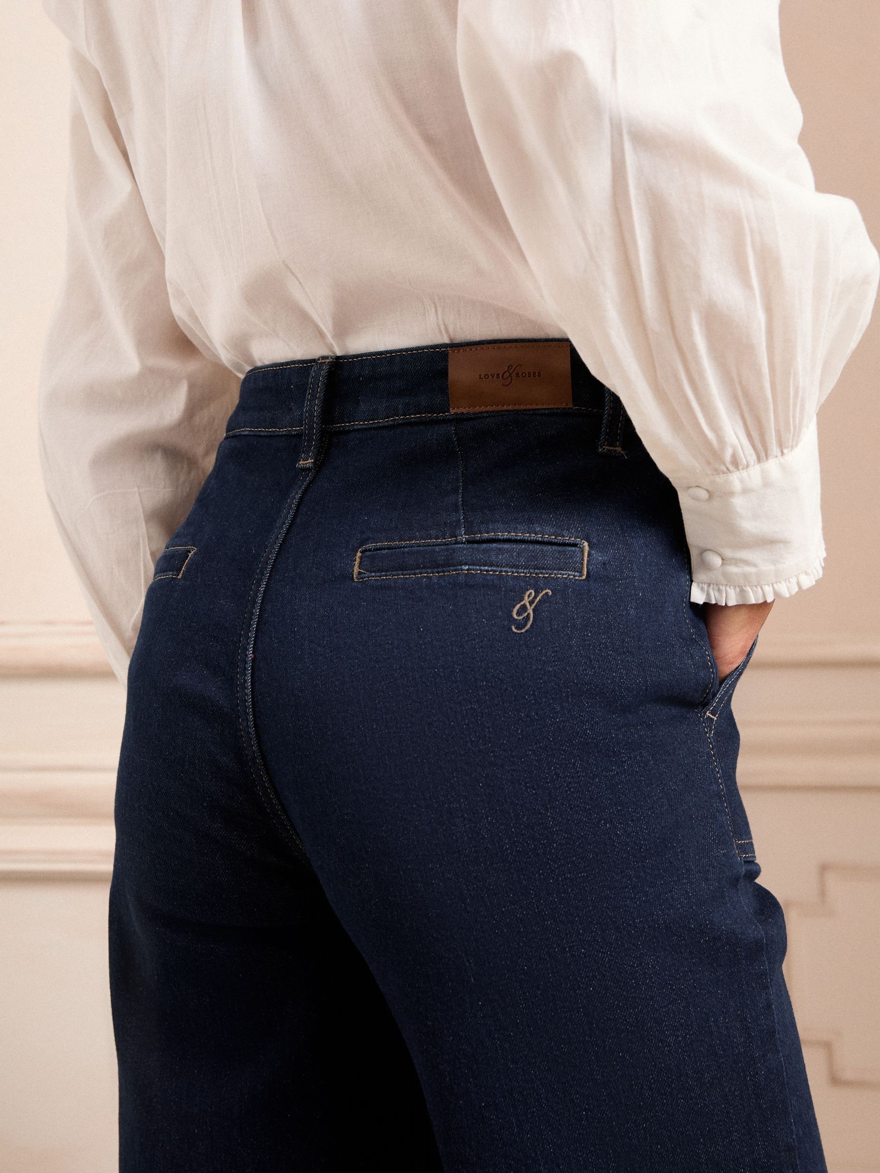 Buy Love & Roses Indigo Blue Petite Wide Leg Button Fly Jeans from the ...