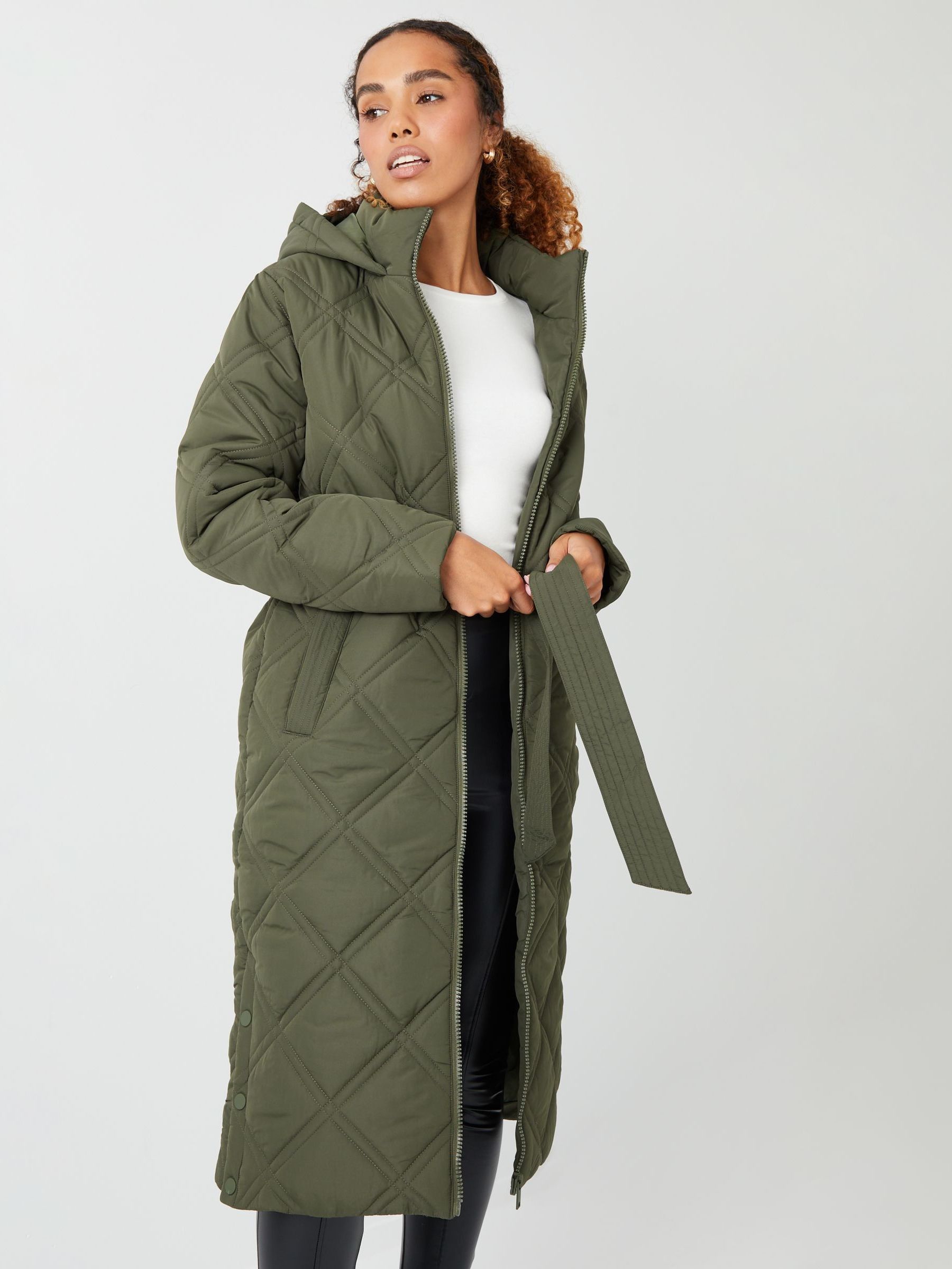 Buy Threadbare Green Belted Diamond Quilt Coat from the Next UK online shop