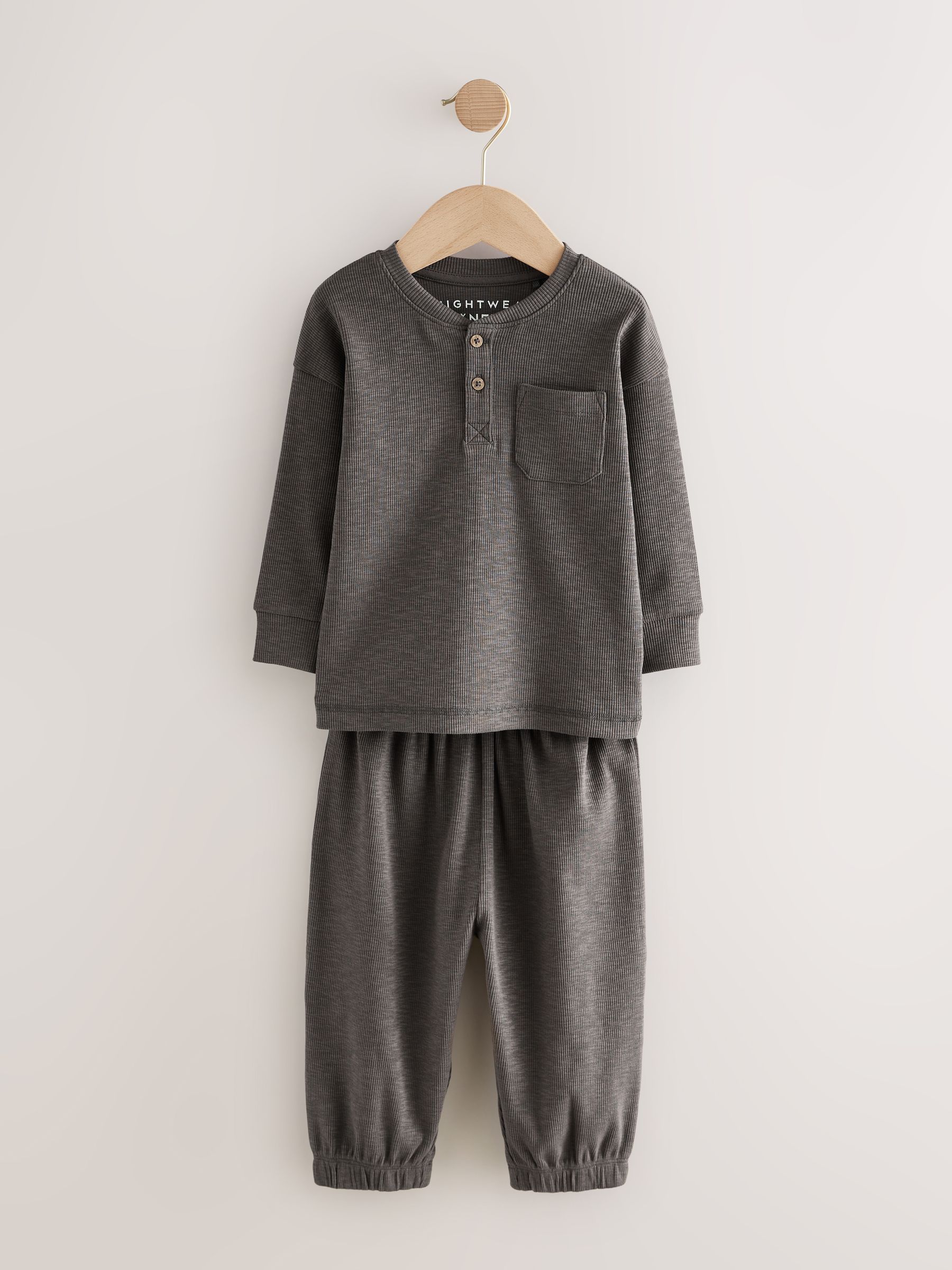 Buy Black/Grey Ribbed Grandad - Oversized Pyjamas 3 Pack (9mths-12yrs ...