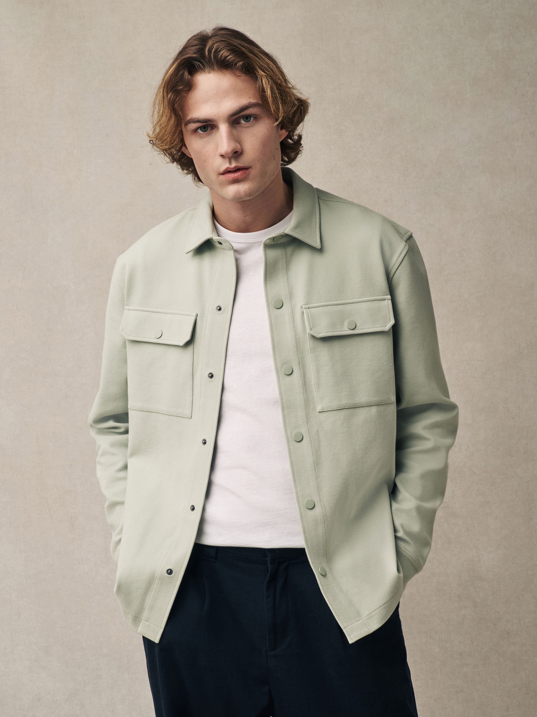 Buy Light Sage Green Popper Shacket from the Next UK online shop