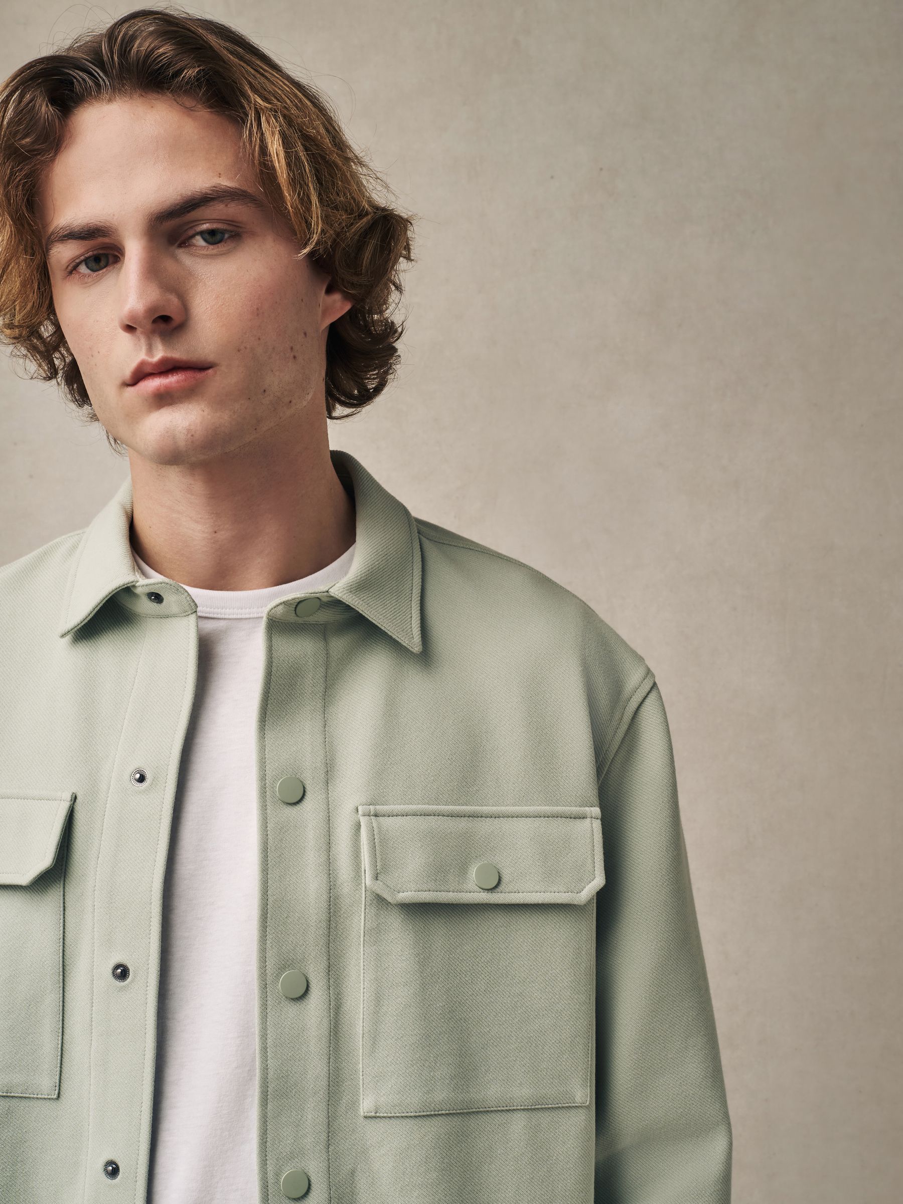 Buy Light Sage Green Popper Shacket from the Next UK online shop