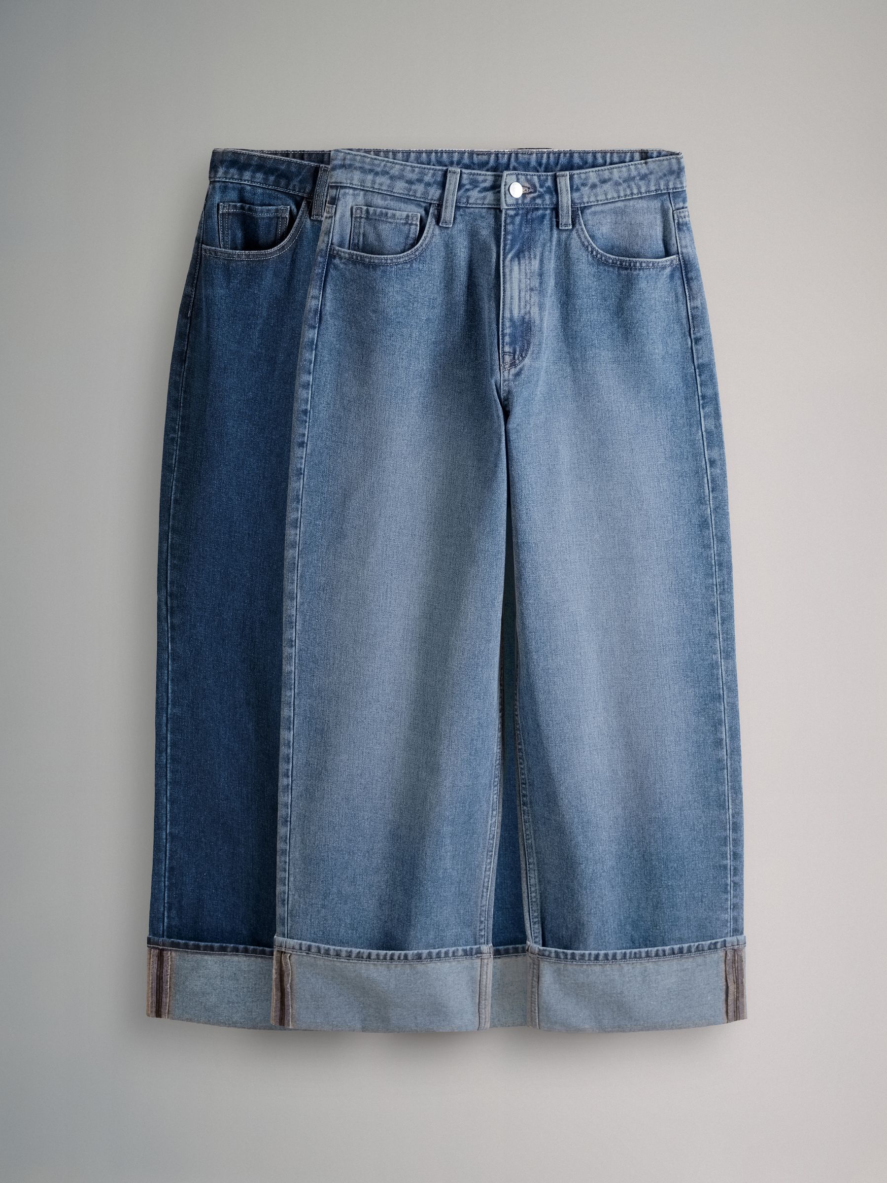 Buy The Set 2 Pack Wide Leg Turn Up Hem Jeans Mid Blue/Dark Blue from ...