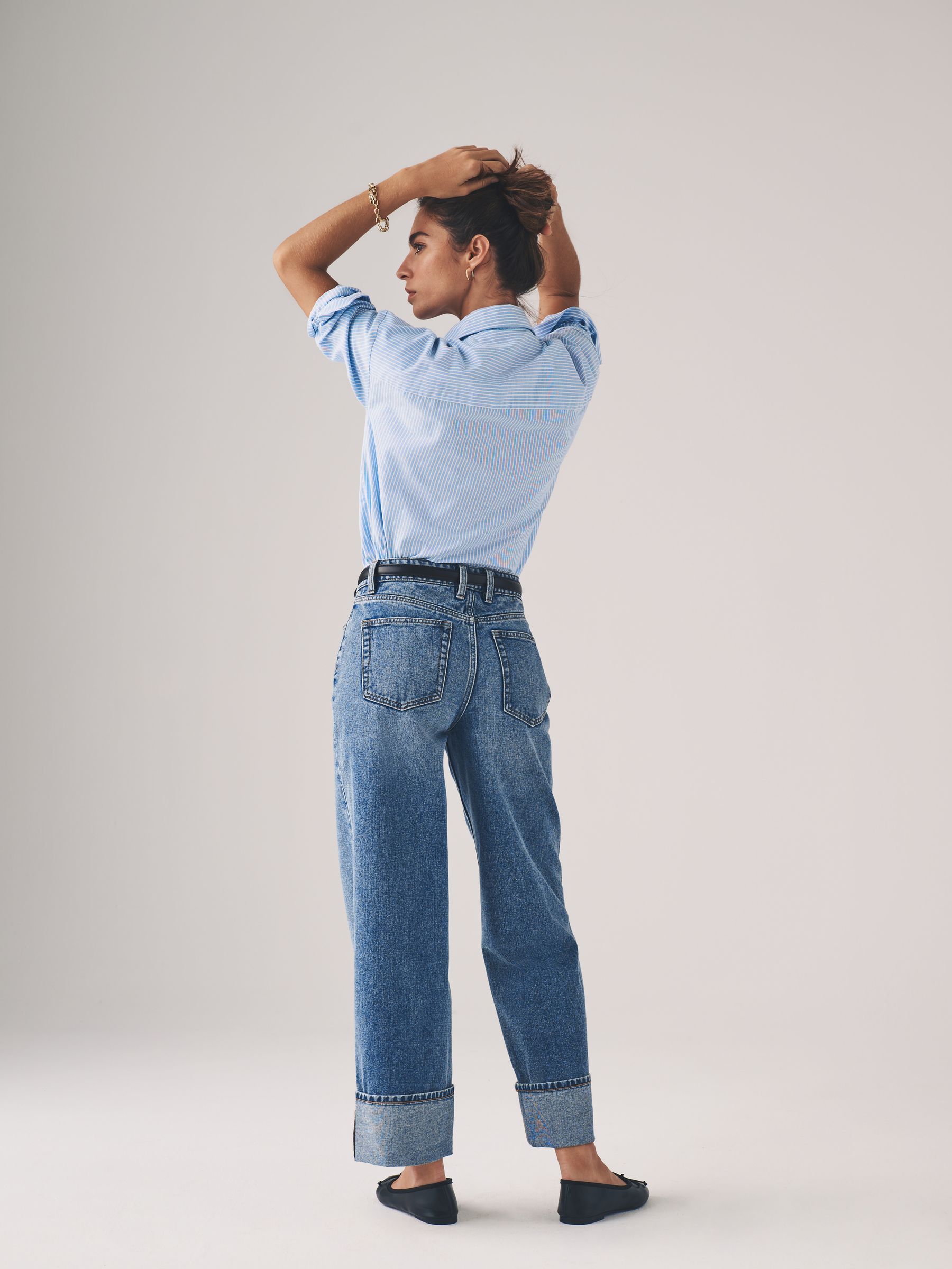 Buy The Set 2 Pack Wide Leg Turn Up Hem Jeans Mid Blue/Dark Blue from ...