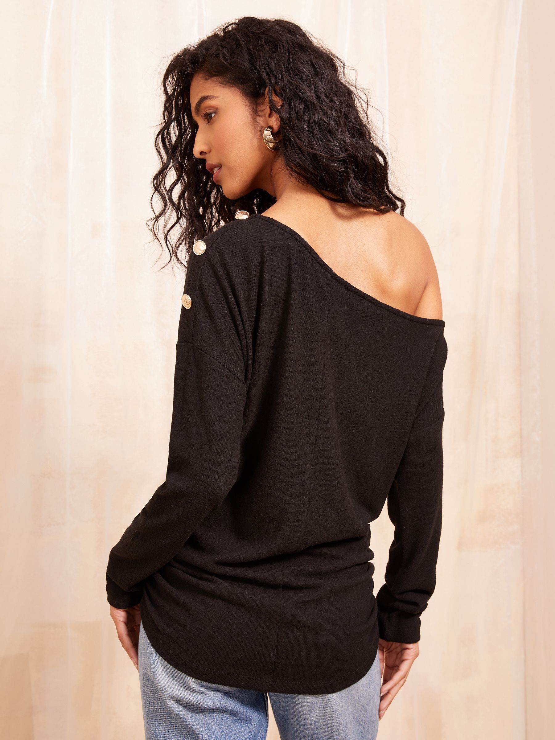 Buy Friends Like These Black Cosy Slash Neck Button Detail Top from the ...