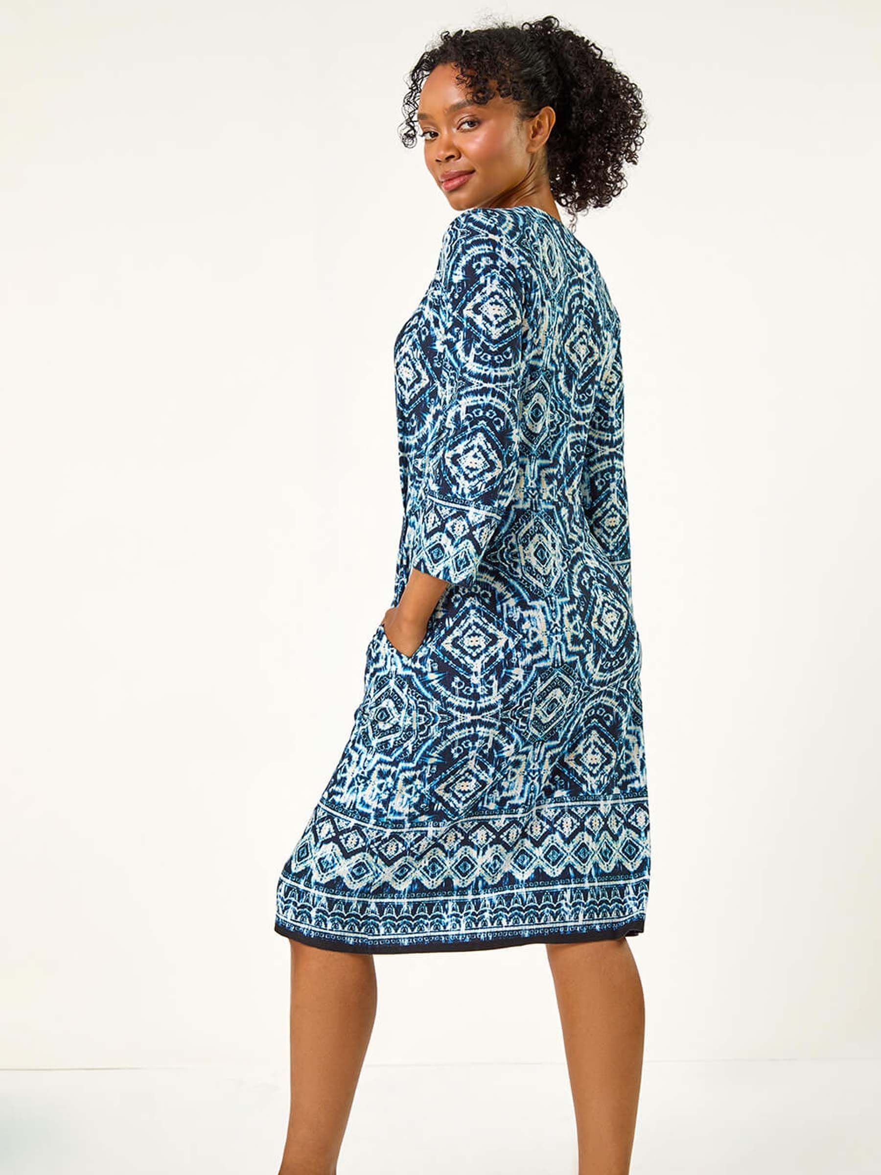 Buy Roman Blue Petite Print Pocket Detail Stretch Dress from the Next ...
