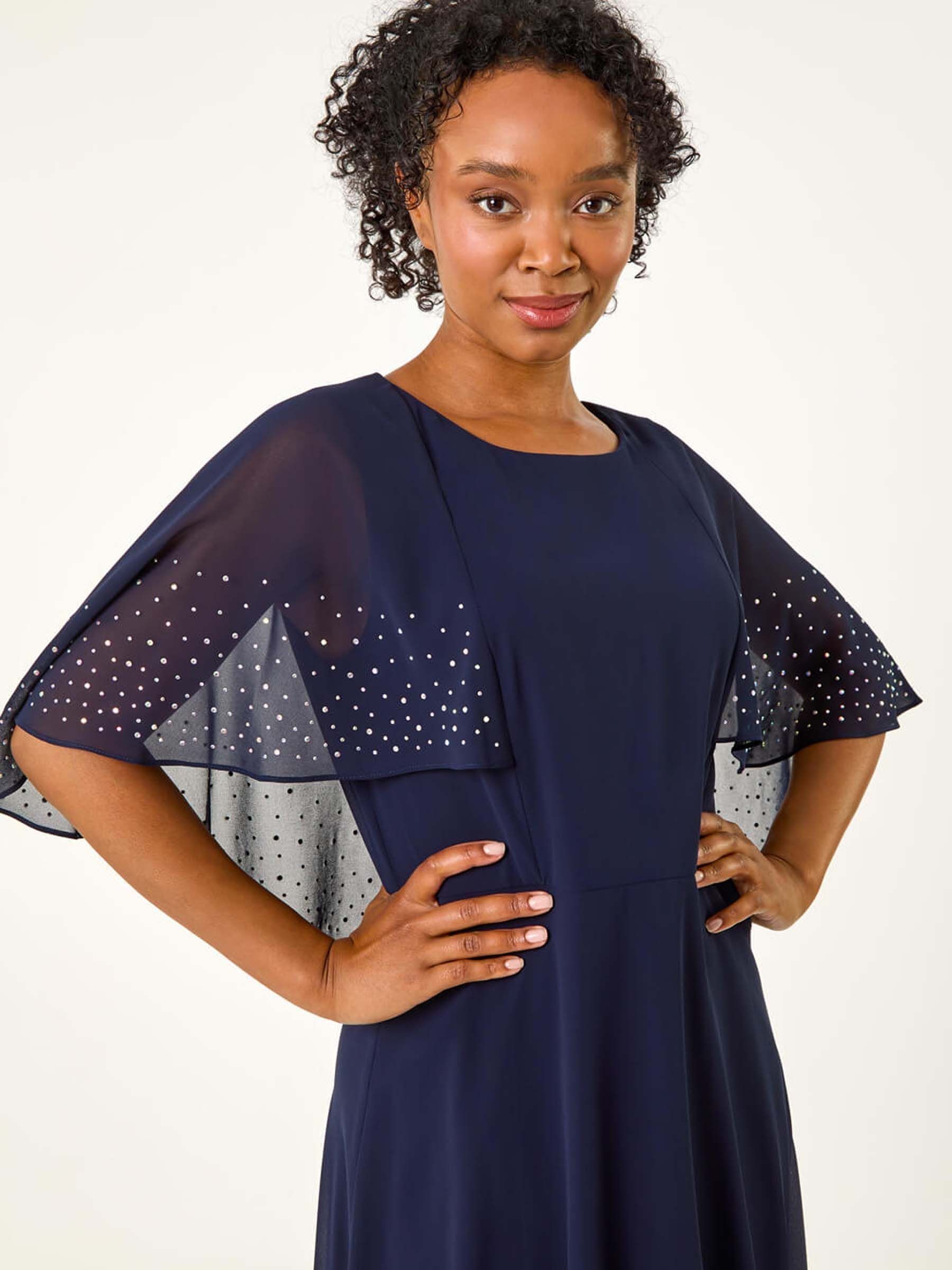 Buy Roman Blue Petite Hotfix Embellished Back Cape Dress from the Next ...