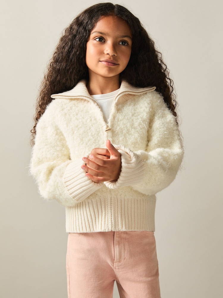 Buy Reiss Cream Becky 4-9 yrs Fluffy Zip-Through Cardigan With Wool ...