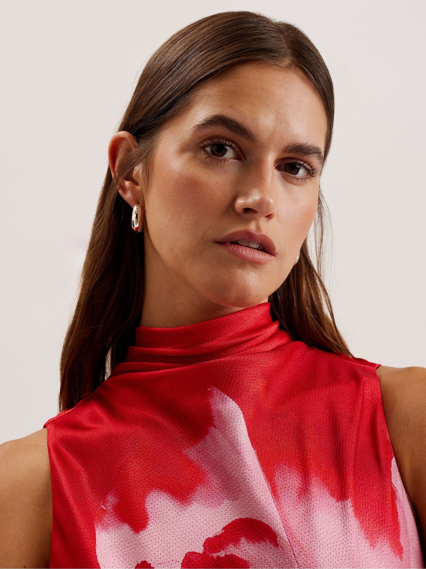 Buy Ted Baker Red Aliara Printed Cowl Neck Midi Slip Dress from the ...