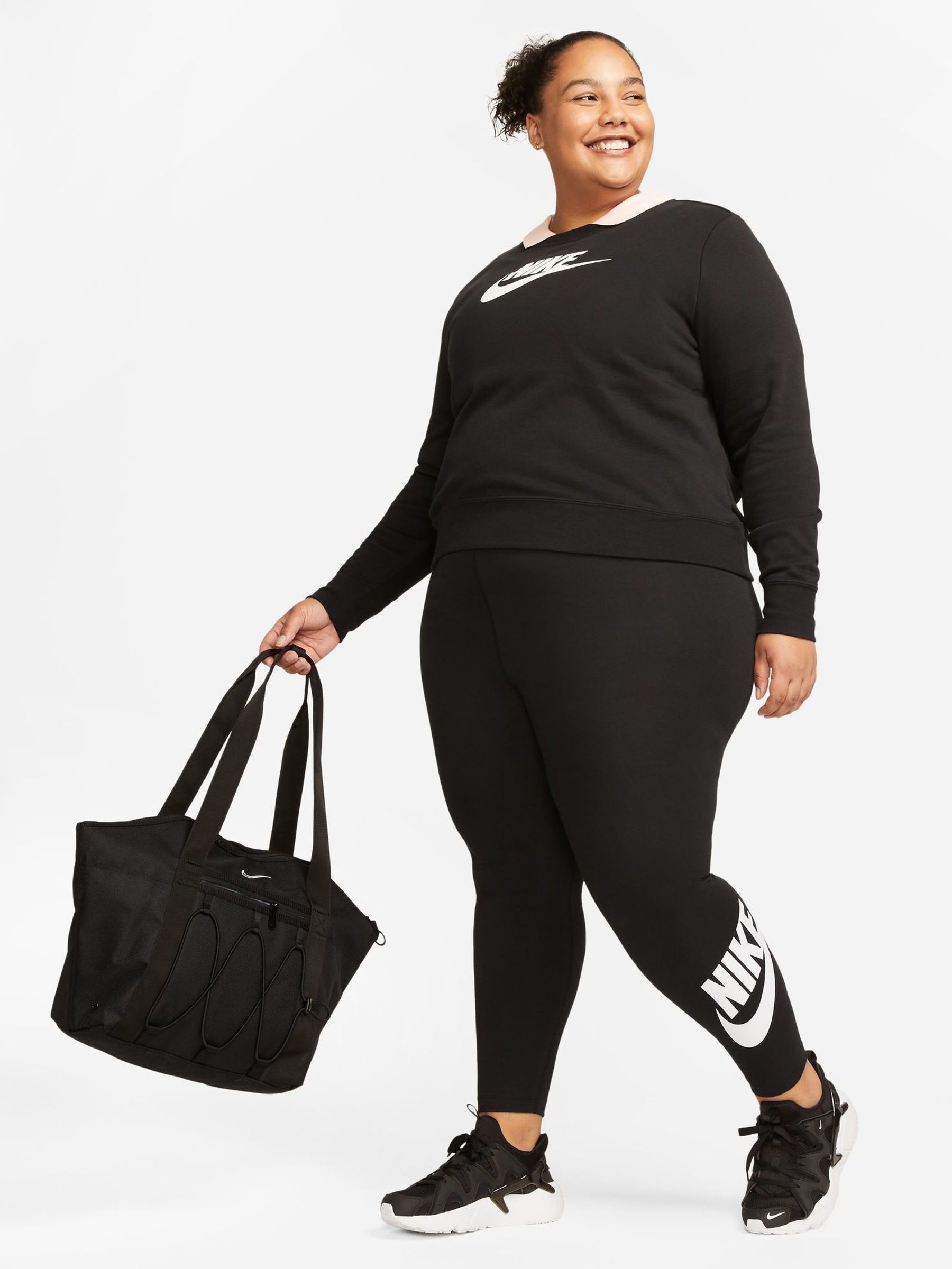 Buy Nike Black Curve Sportswear Classics High-Waisted Graphic Leggings ...