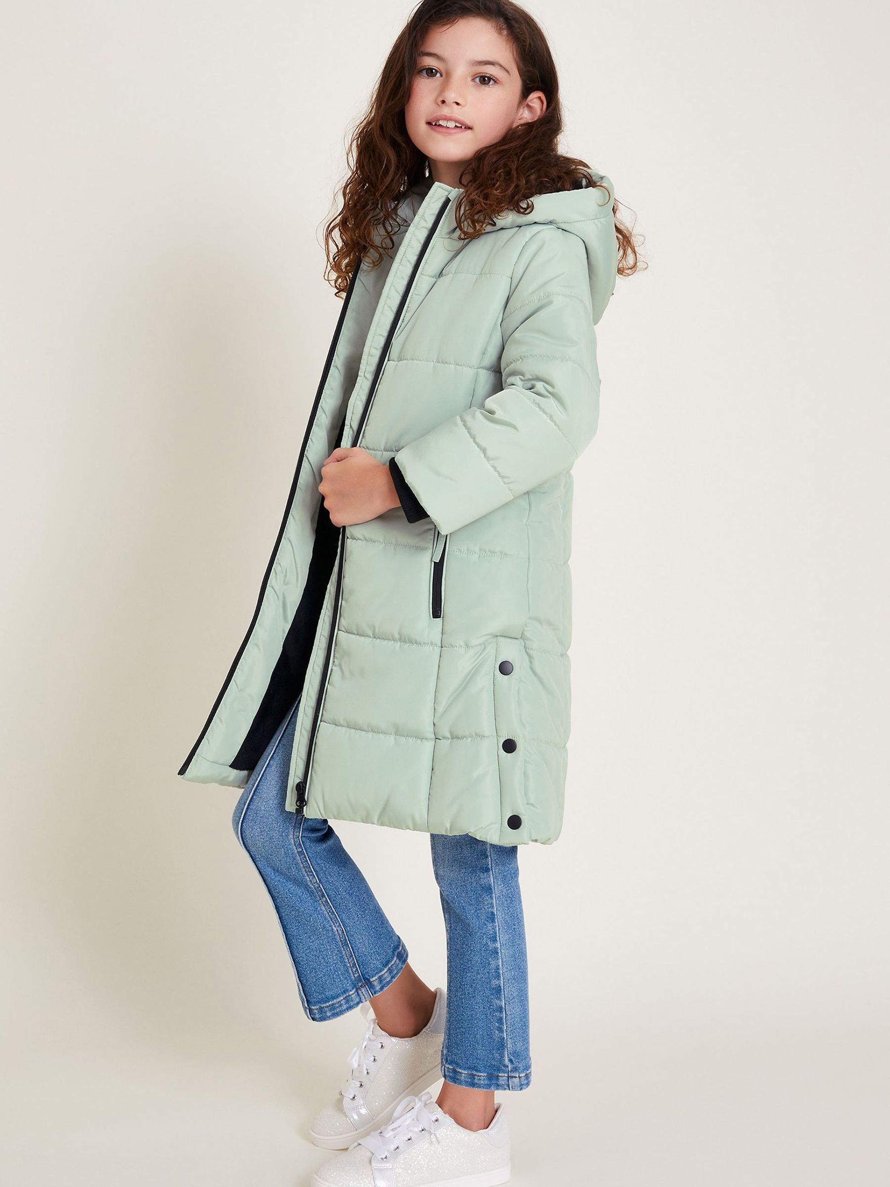 Buy Monsoon Green Hooded Longline Puffer Coat from the Next UK online shop