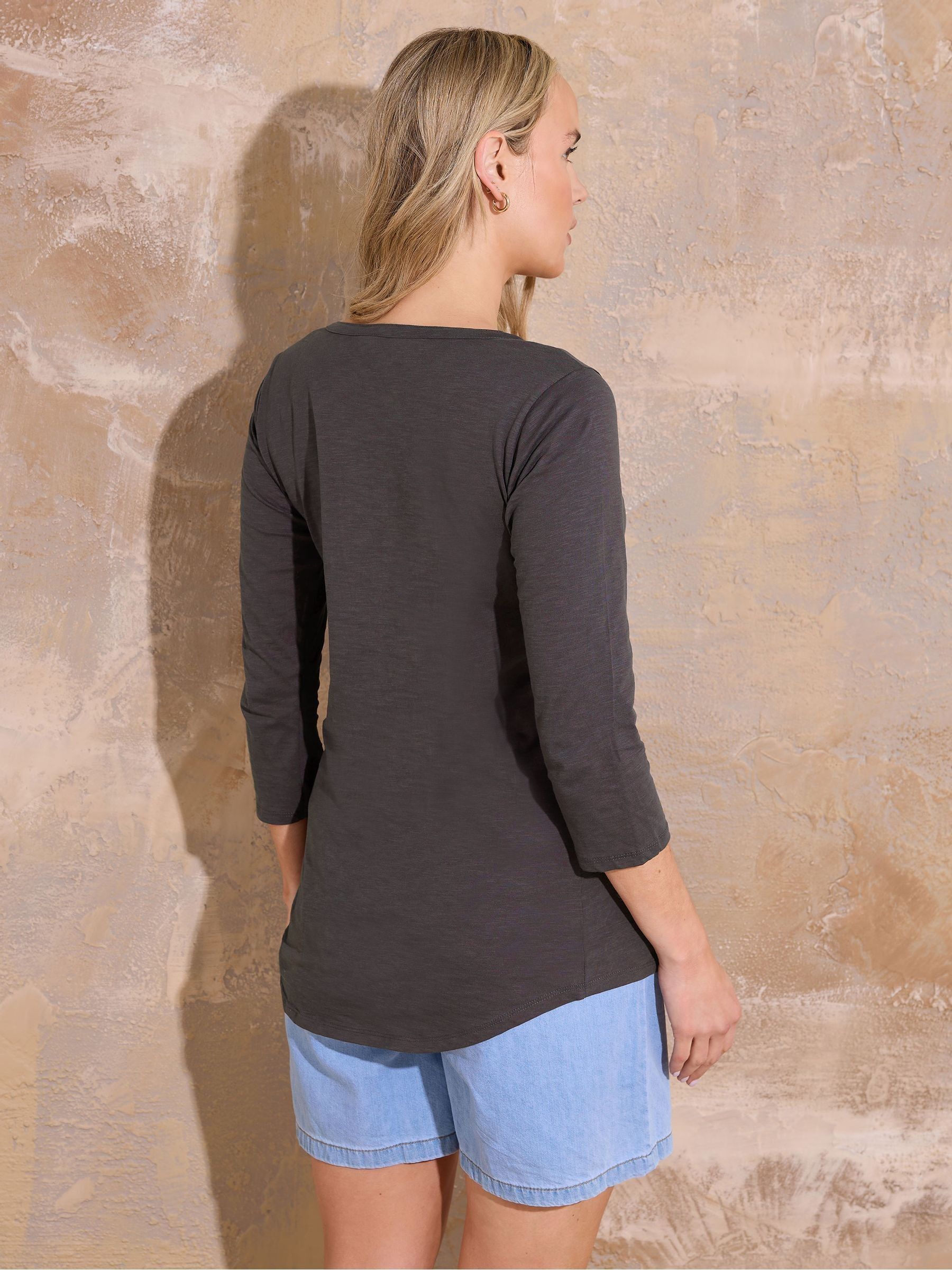 Buy Long Tall Sally Grey 3/4 Sleeve Pintuck Henley 100% Cotton Top from ...