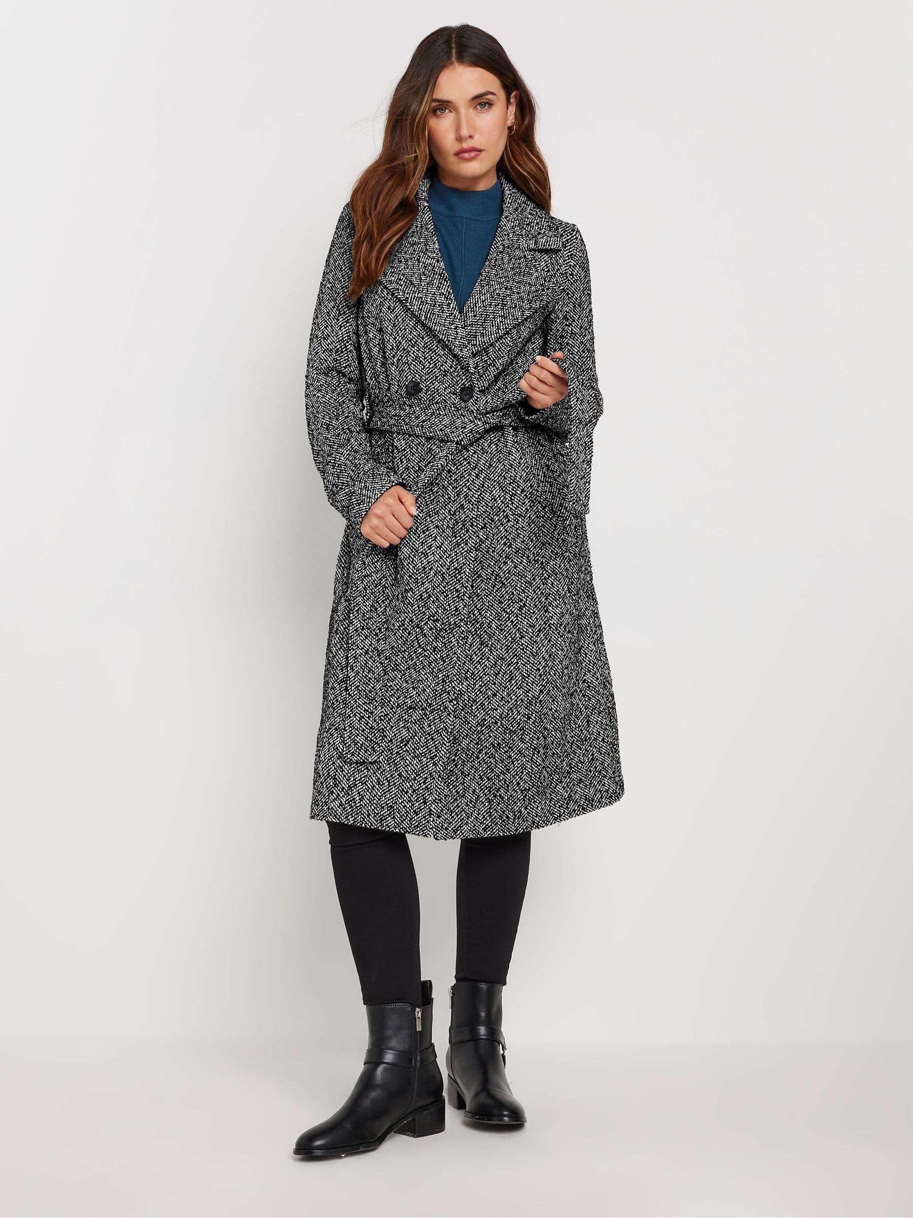 Buy Long Tall Sally Black Herringbone Wrap Coat from the Next UK online ...