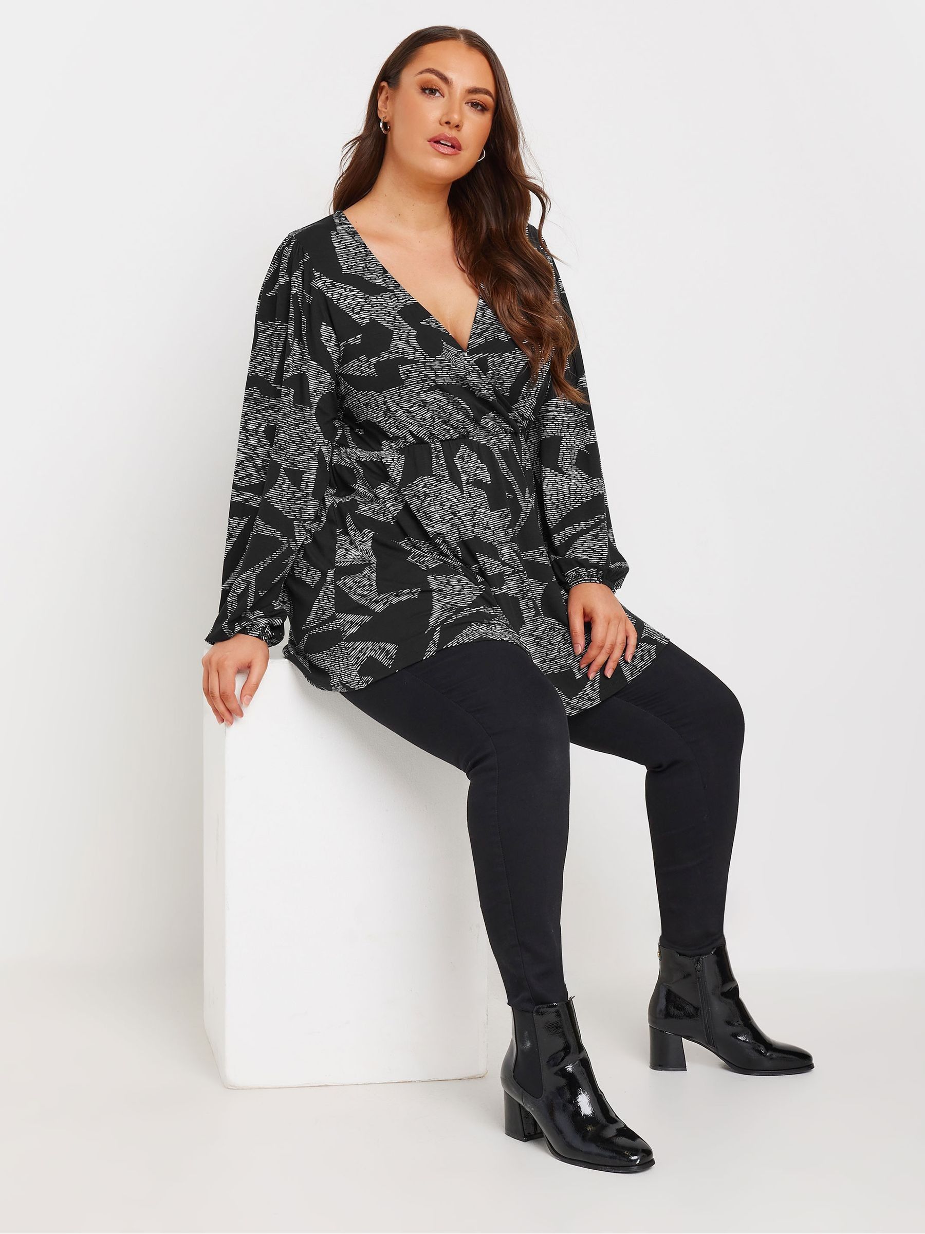 Buy Yours Curve Black Long Sleeve Wrap Top from the Next UK online shop