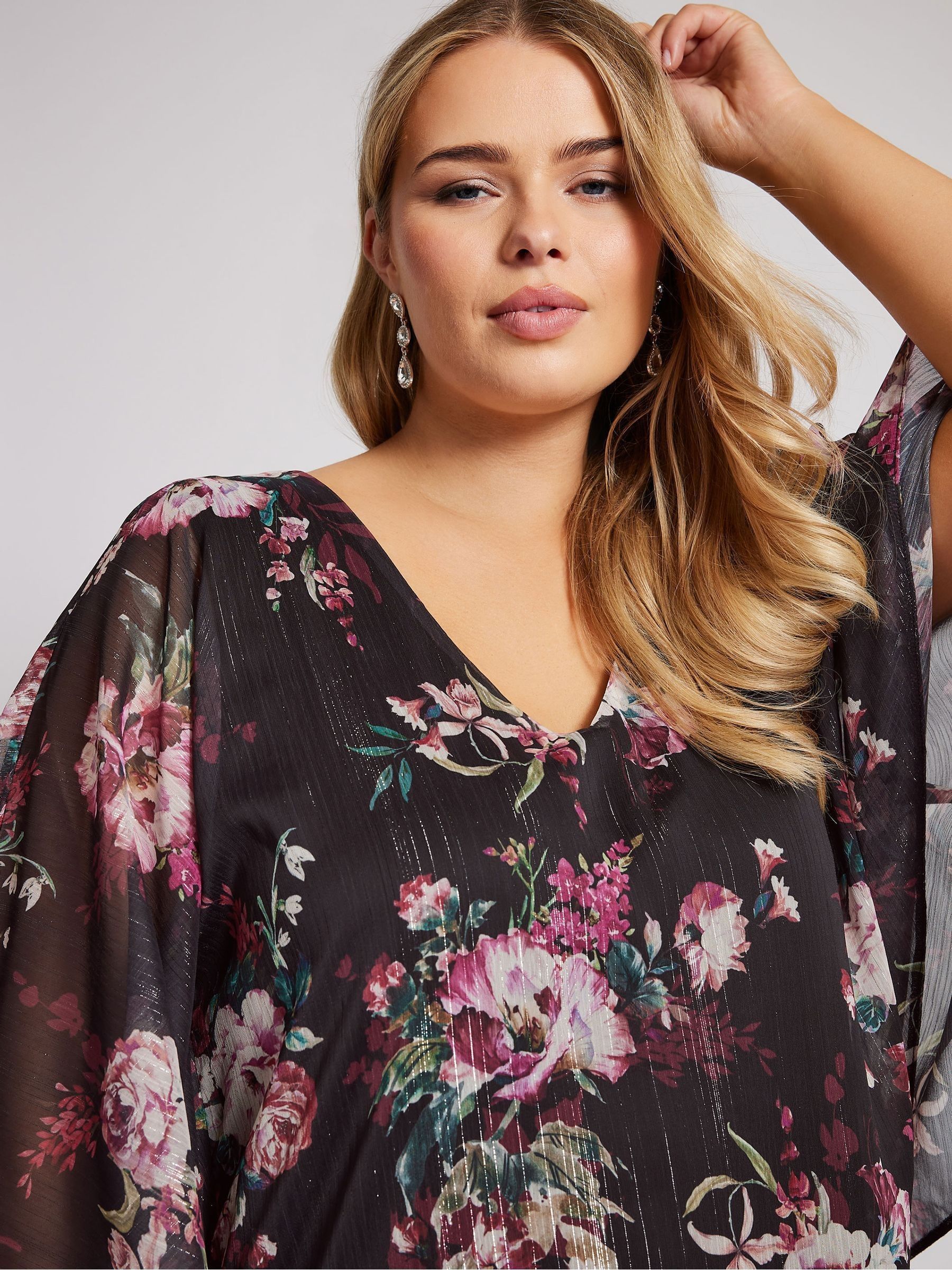 Buy Yours Curve Black London Metallic Cape Sleeve Top from the Next UK ...