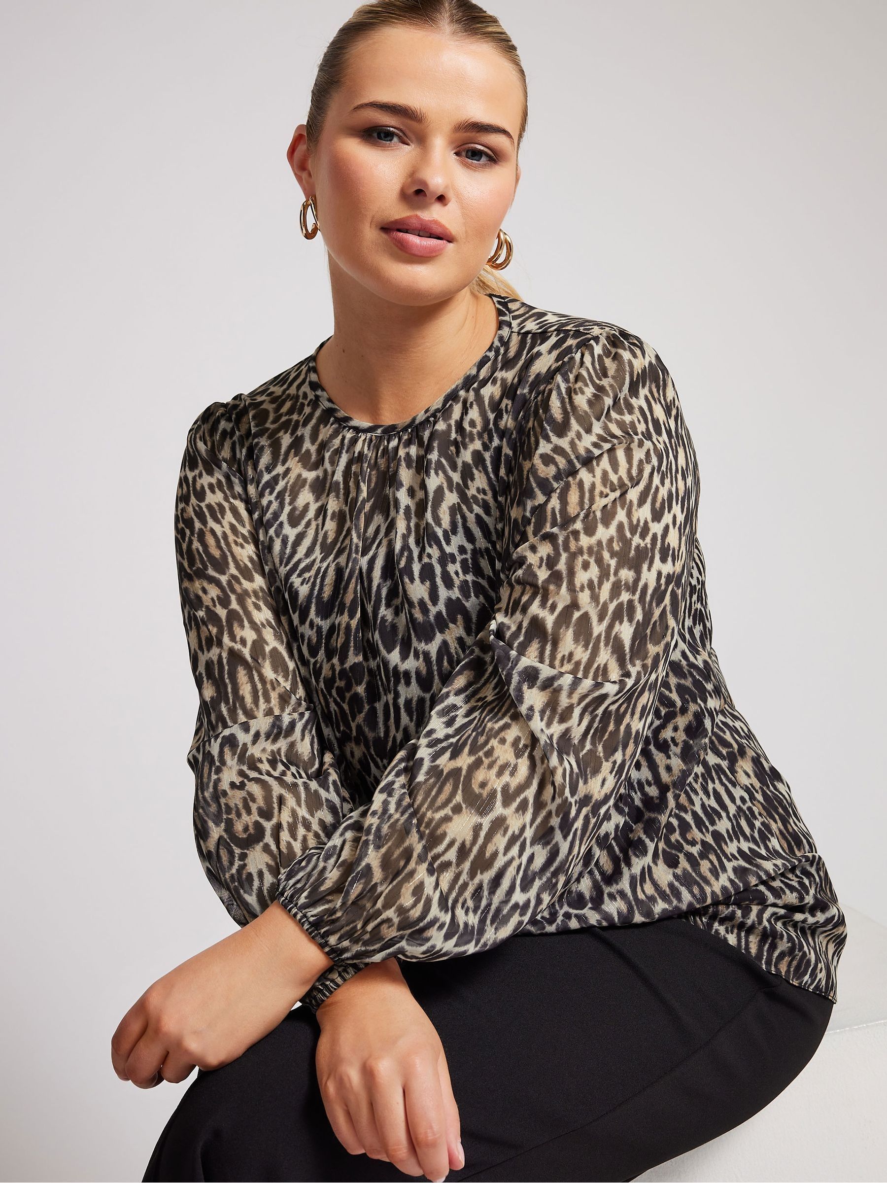 Buy Yours Curve Brown London Metallic Bellow Sleeve Blouse from the ...