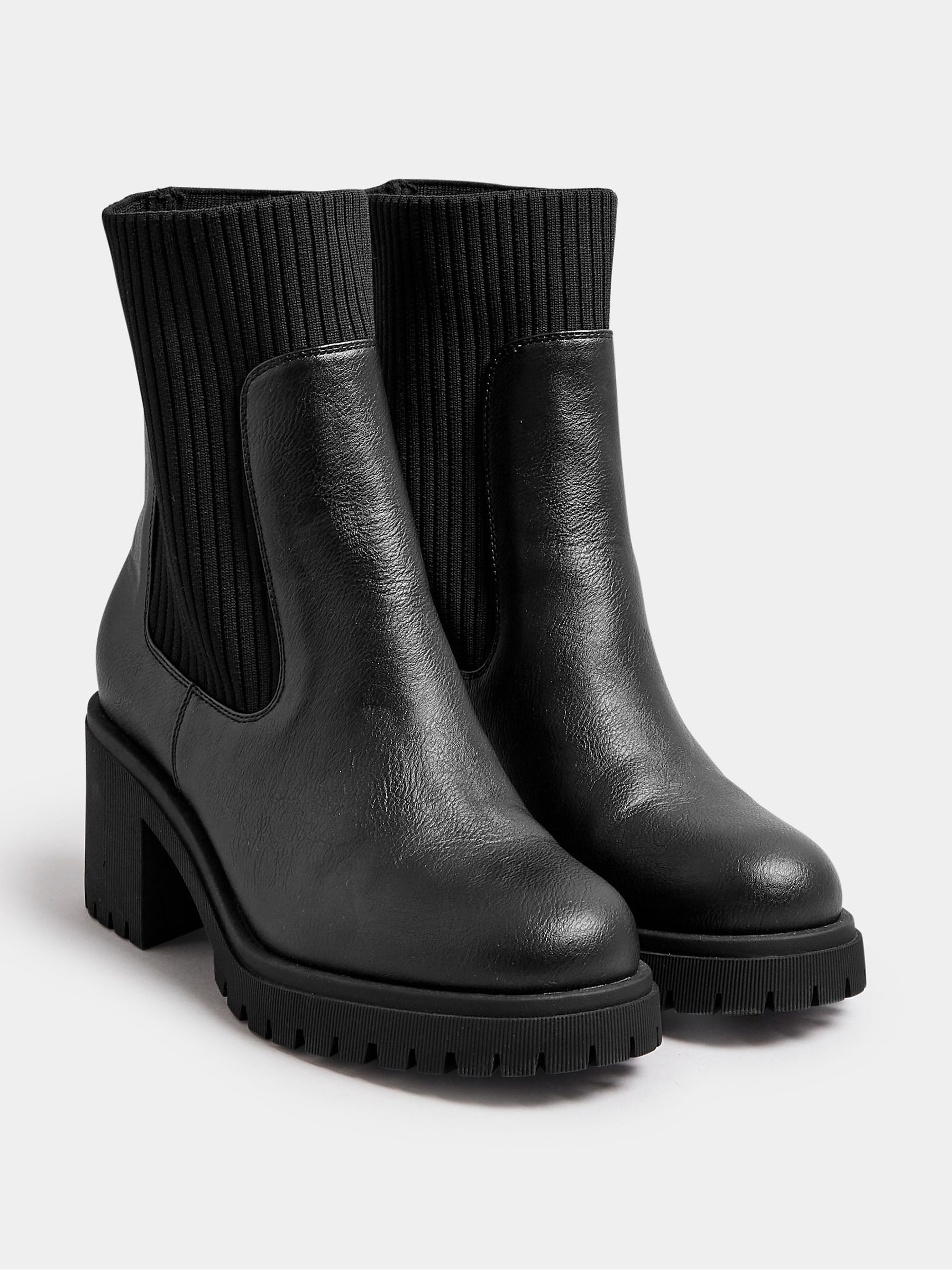 Buy Yours Curve Black Extra-Wide Fit Mid Block Sock Chelsea Boots from ...
