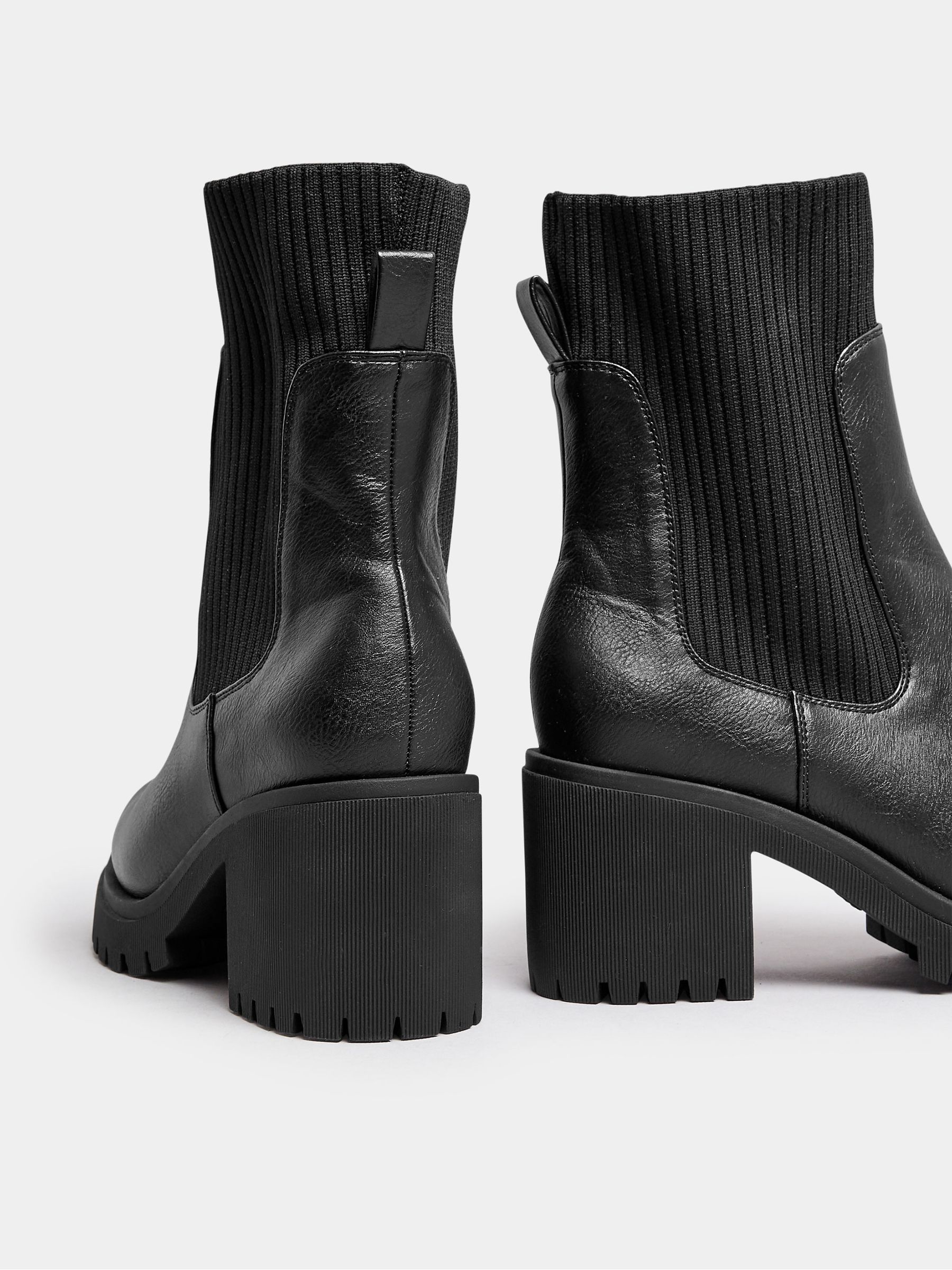 Buy Yours Curve Black Extra-Wide Fit Mid Block Sock Chelsea Boots from ...