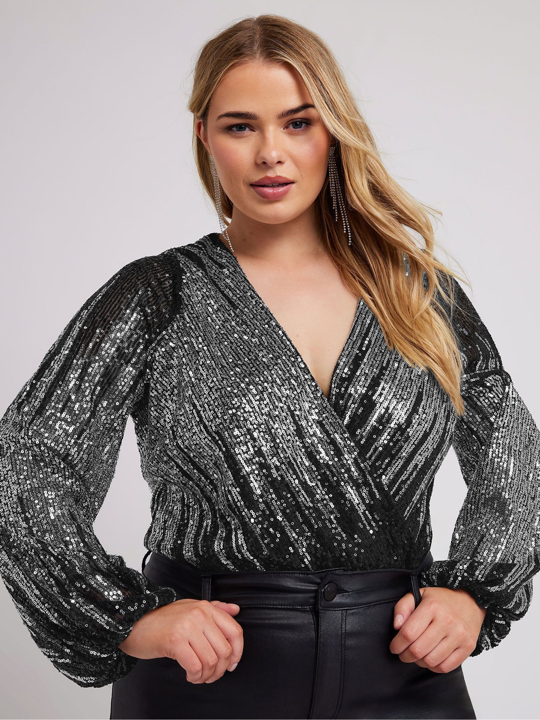 Buy Yours Curve Gold London Sequin Ombre Wrap Bodysuit from Next Ireland