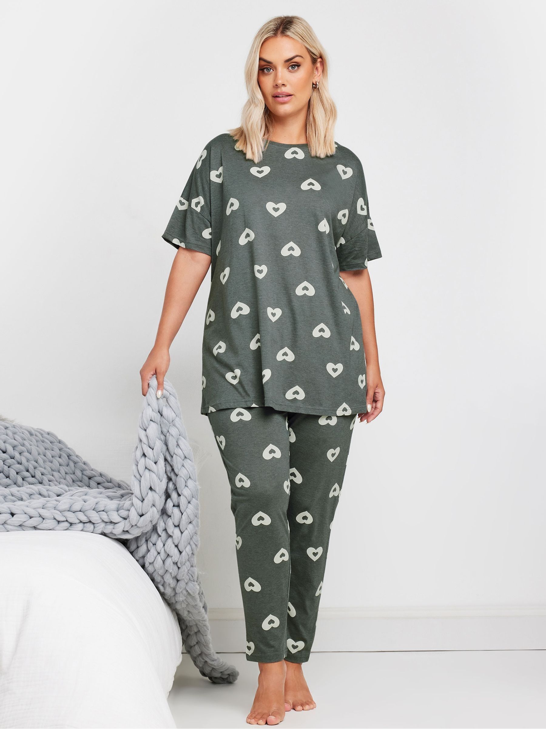 Buy Yours Curve Grey Double Heart Short Sleeve Tapered Pyjamas Set from ...