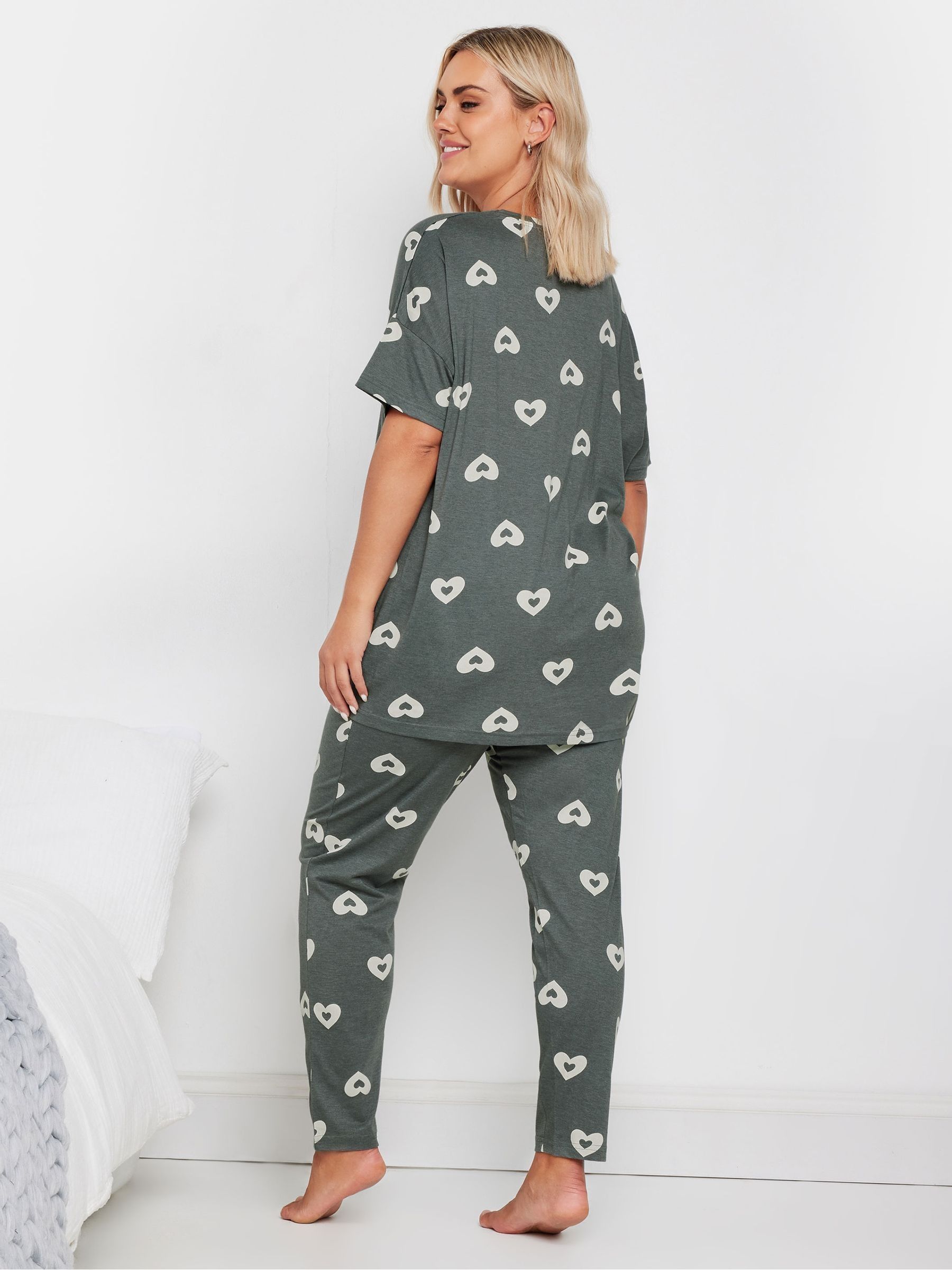 Buy Yours Curve Grey Double Heart Short Sleeve Tapered Pyjamas Set from ...