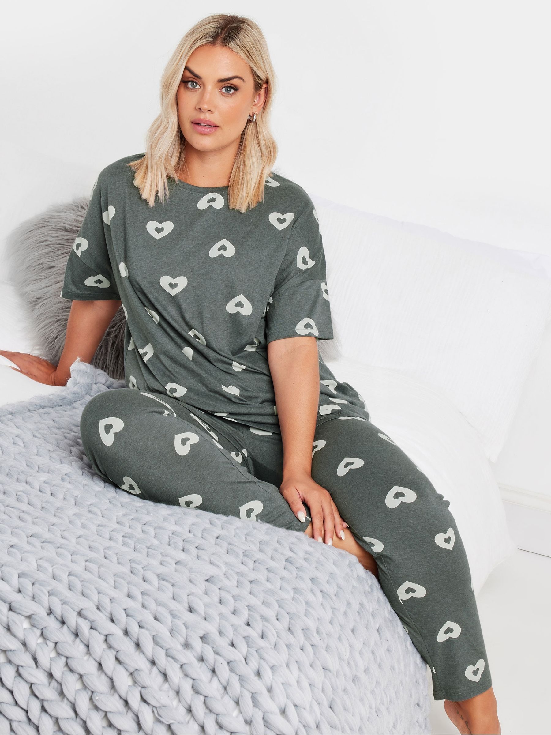 Buy Yours Curve Grey Double Heart Short Sleeve Tapered Pyjamas Set from ...