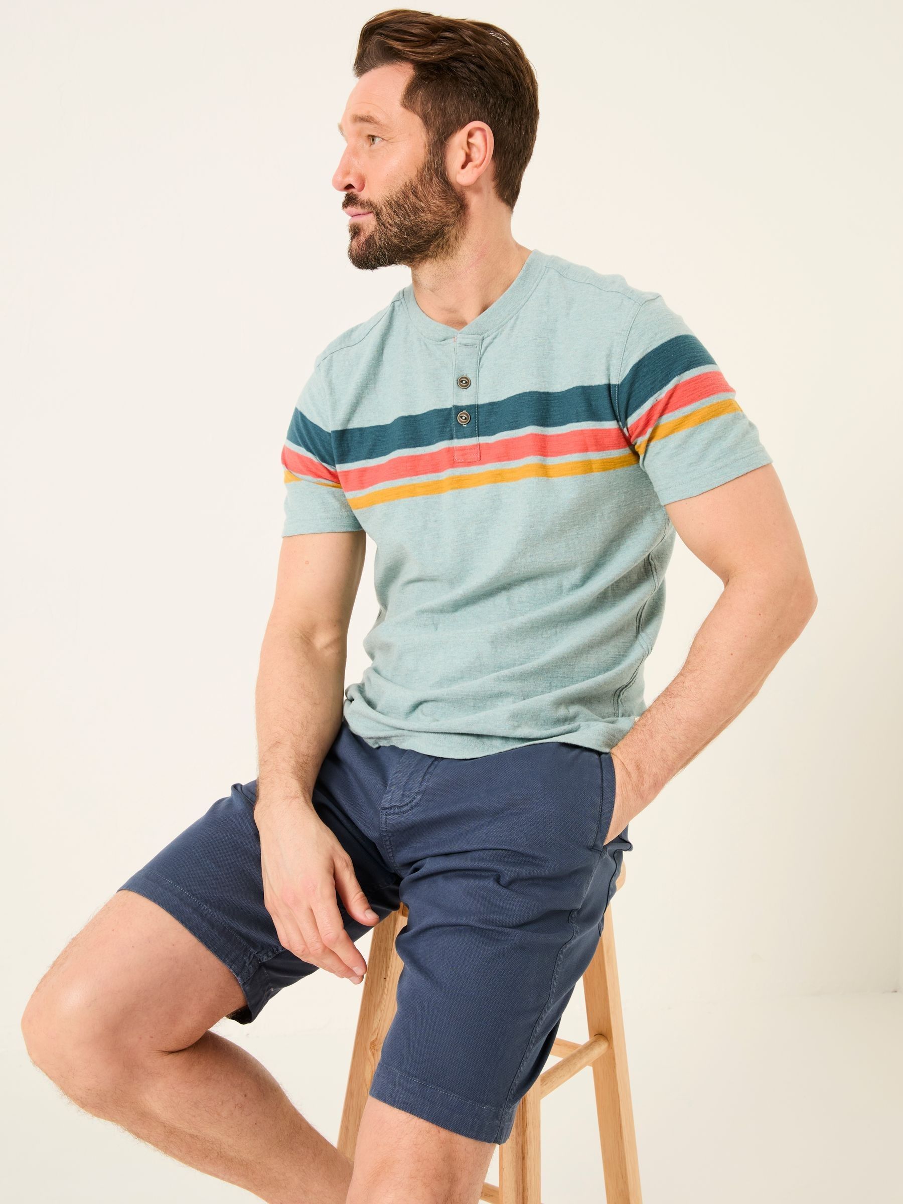 Buy FatFace Henley Light Blue Chest Stripe Henley from the Next UK ...
