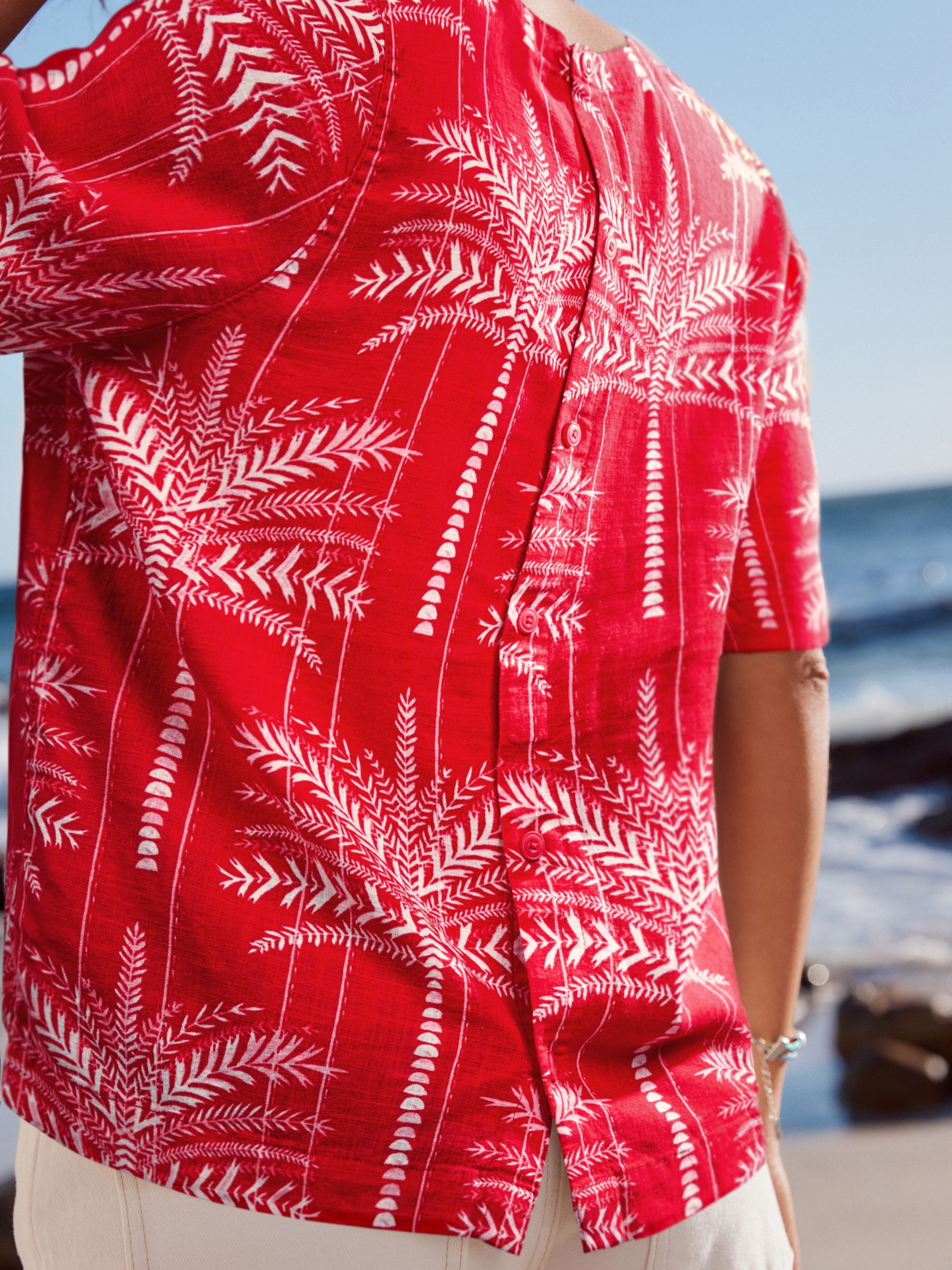 Buy Red Palm Print Short Sleeve Boxy T-Shirt with Linen from Next Australia