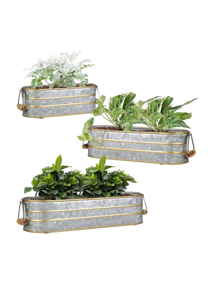 Buy Dibor Set of 3 Silver Gold Banded Trough Planters from the Next UK ...
