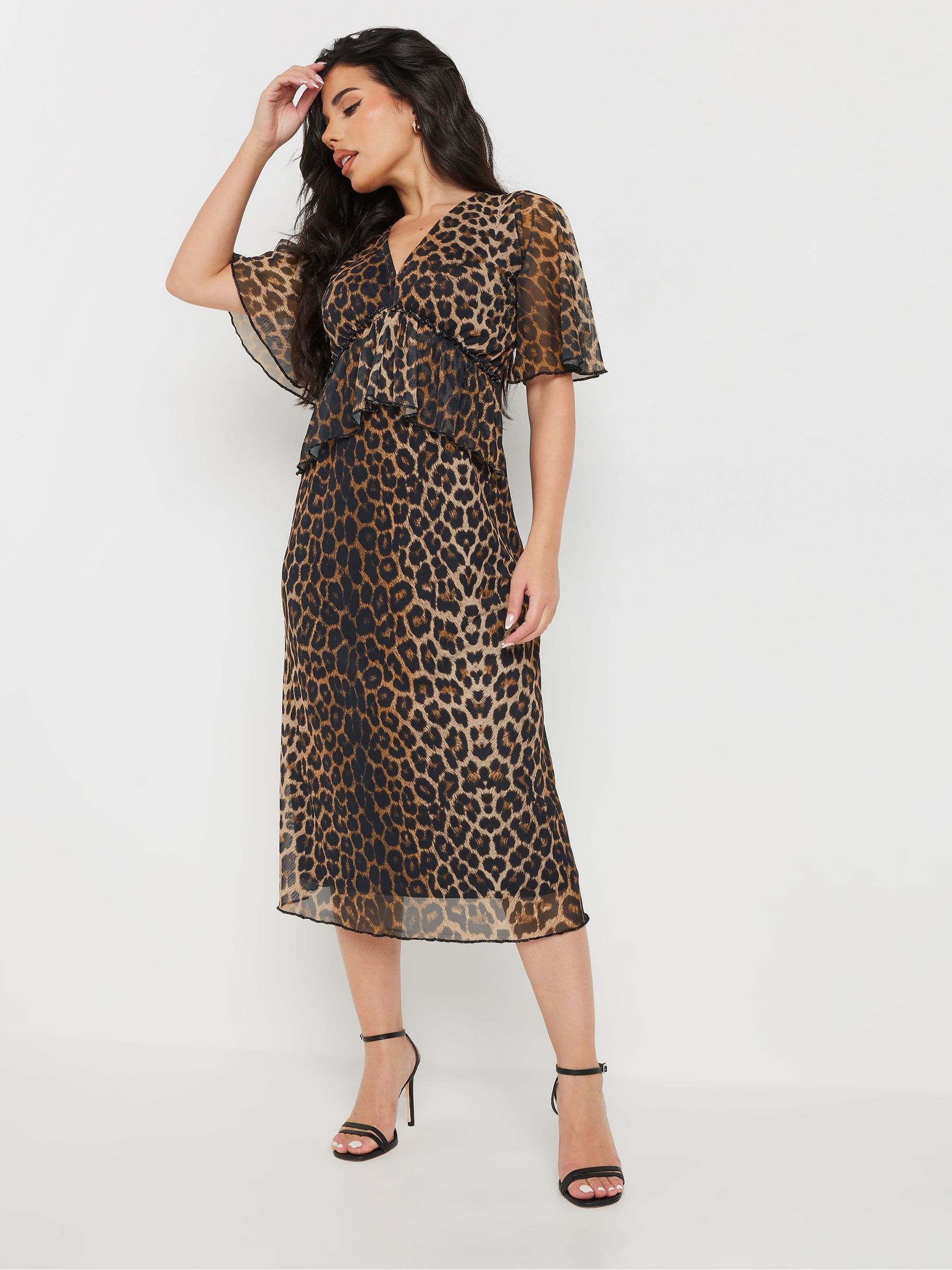Buy PixieGirl Petite Brown Animal Mesh Frill Midi Dress from the Next ...