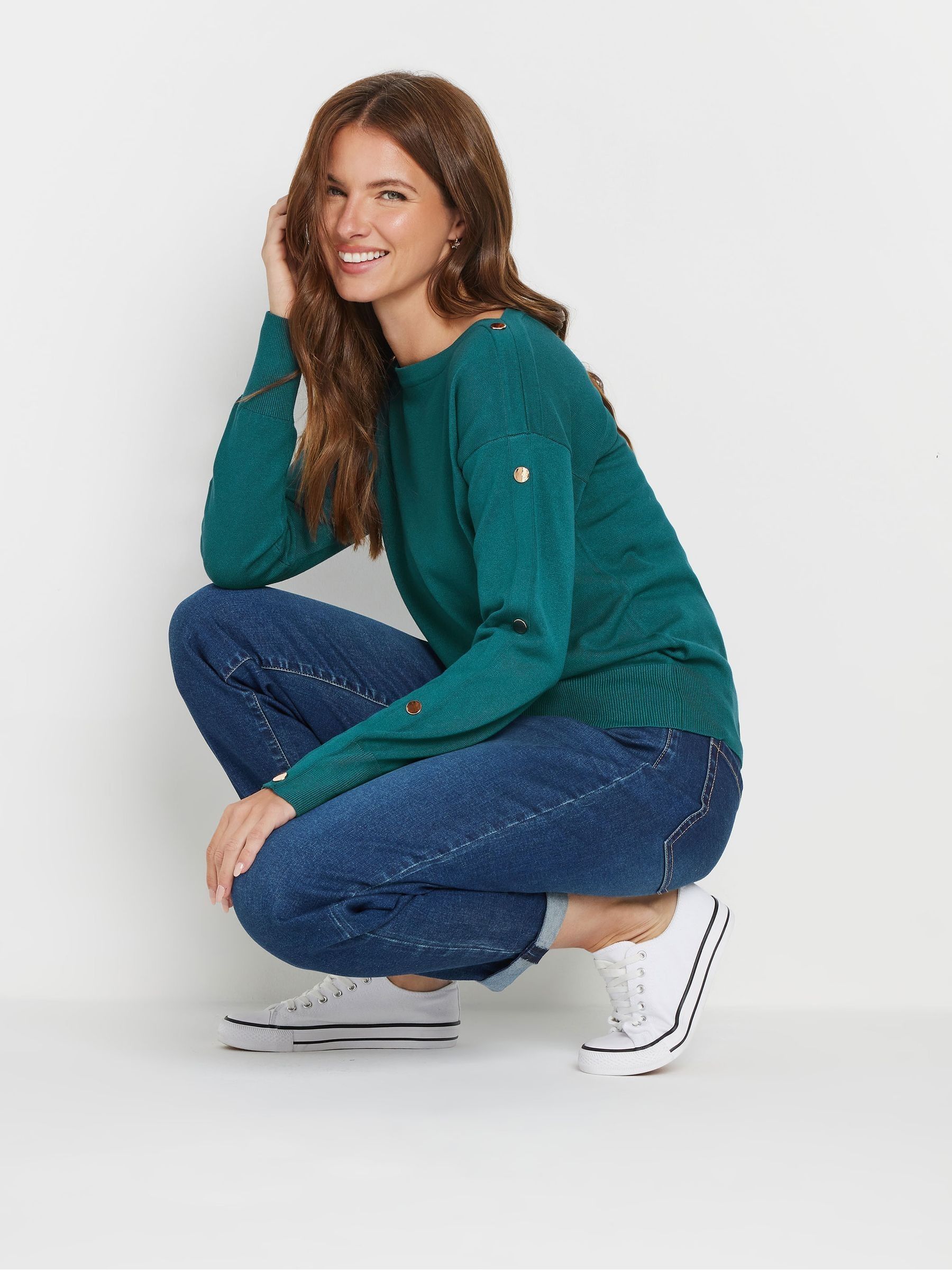 Buy M&Co Blue Popper Detail Batwing Jumper from the Next UK online shop