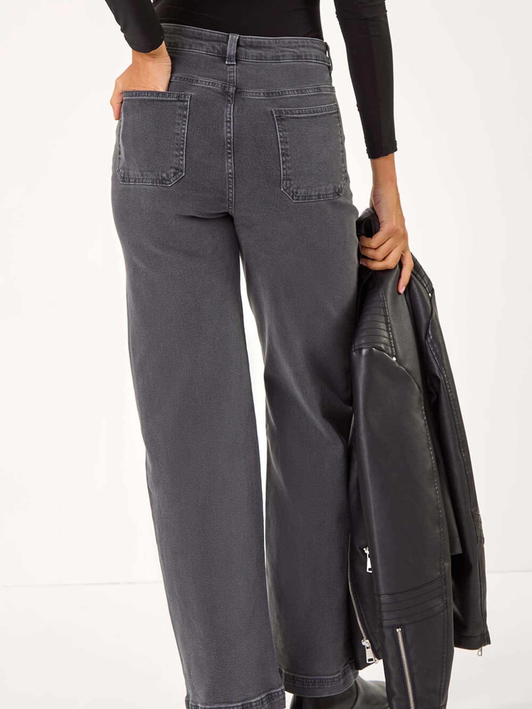 Buy Roman Grey Cotton Blend Wide Leg Stretch Jeans from the Next UK ...