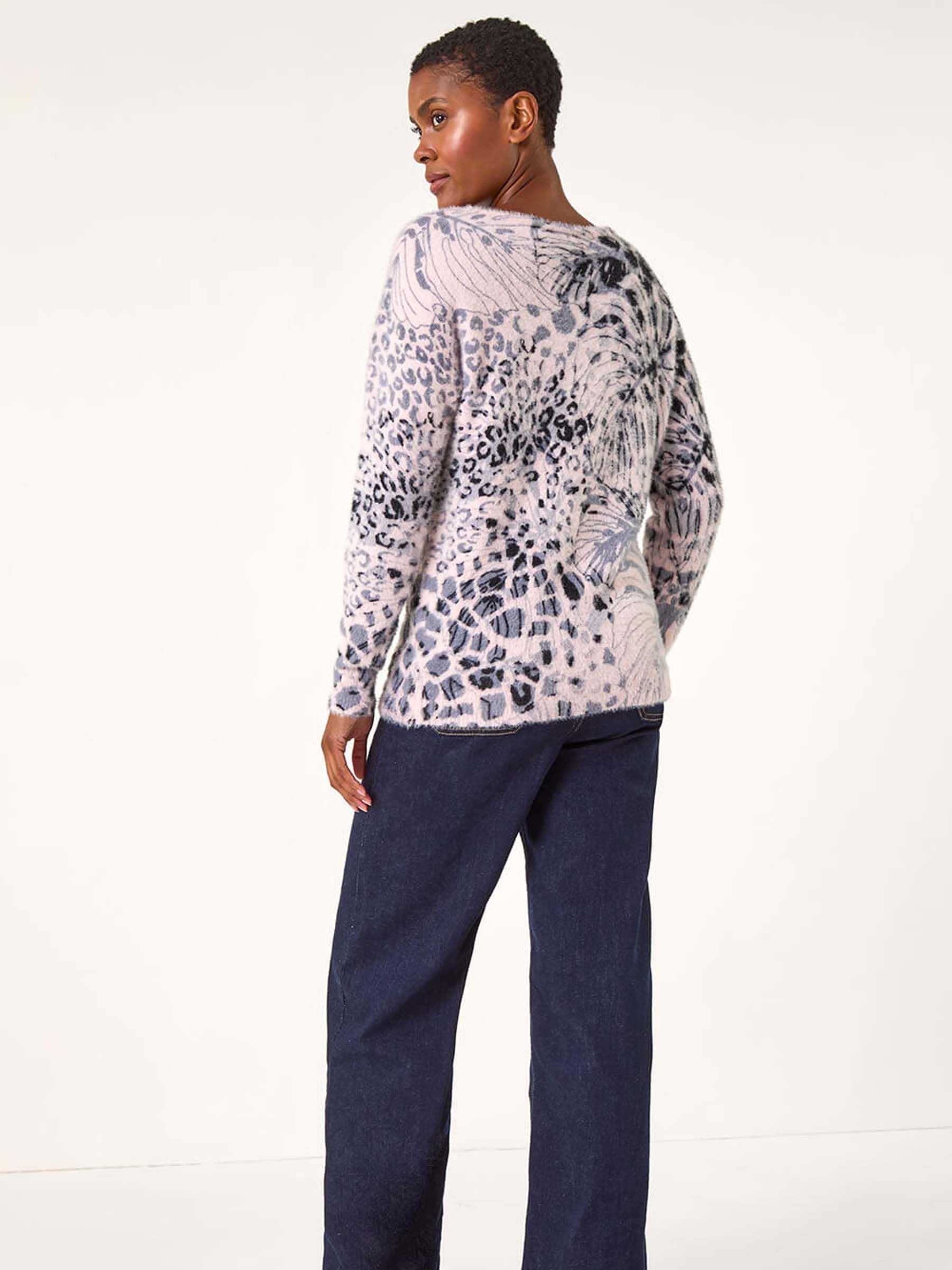 Buy Roman Pink Fluffy Tropical Animal Print Knit Jumper from the Next ...