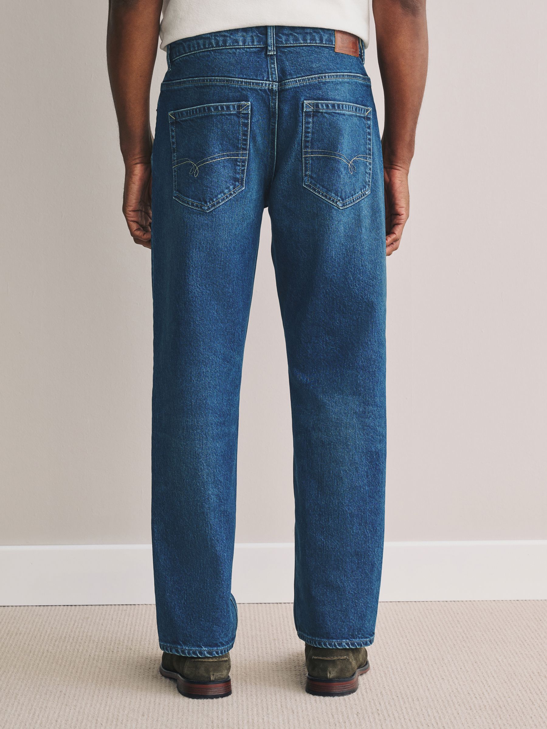 Buy Dark Blue Straight Fit Signature Soft Touch Denim Jeans from the ...