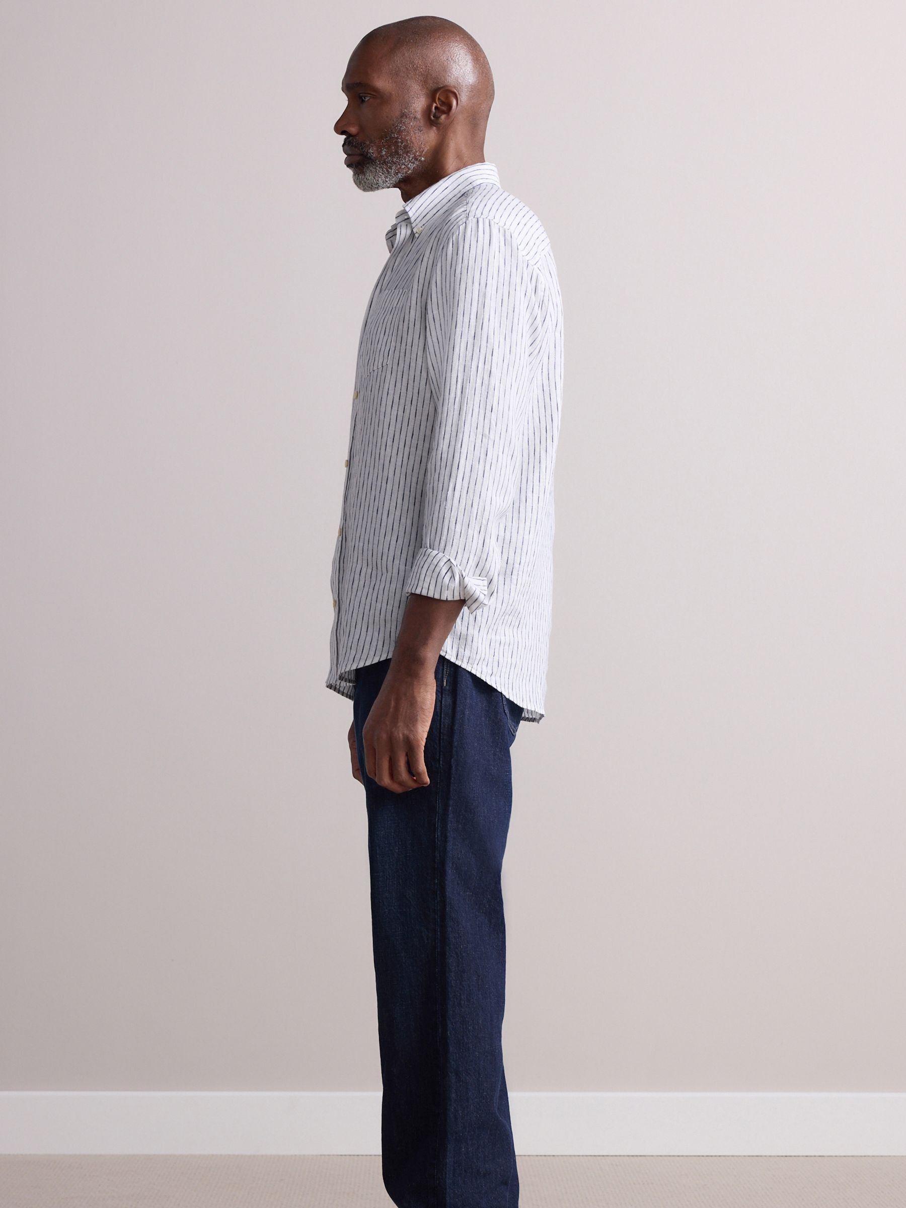 Buy Dark Blue Straight Fit Signature Lightweight Cotton Linen Jeans ...