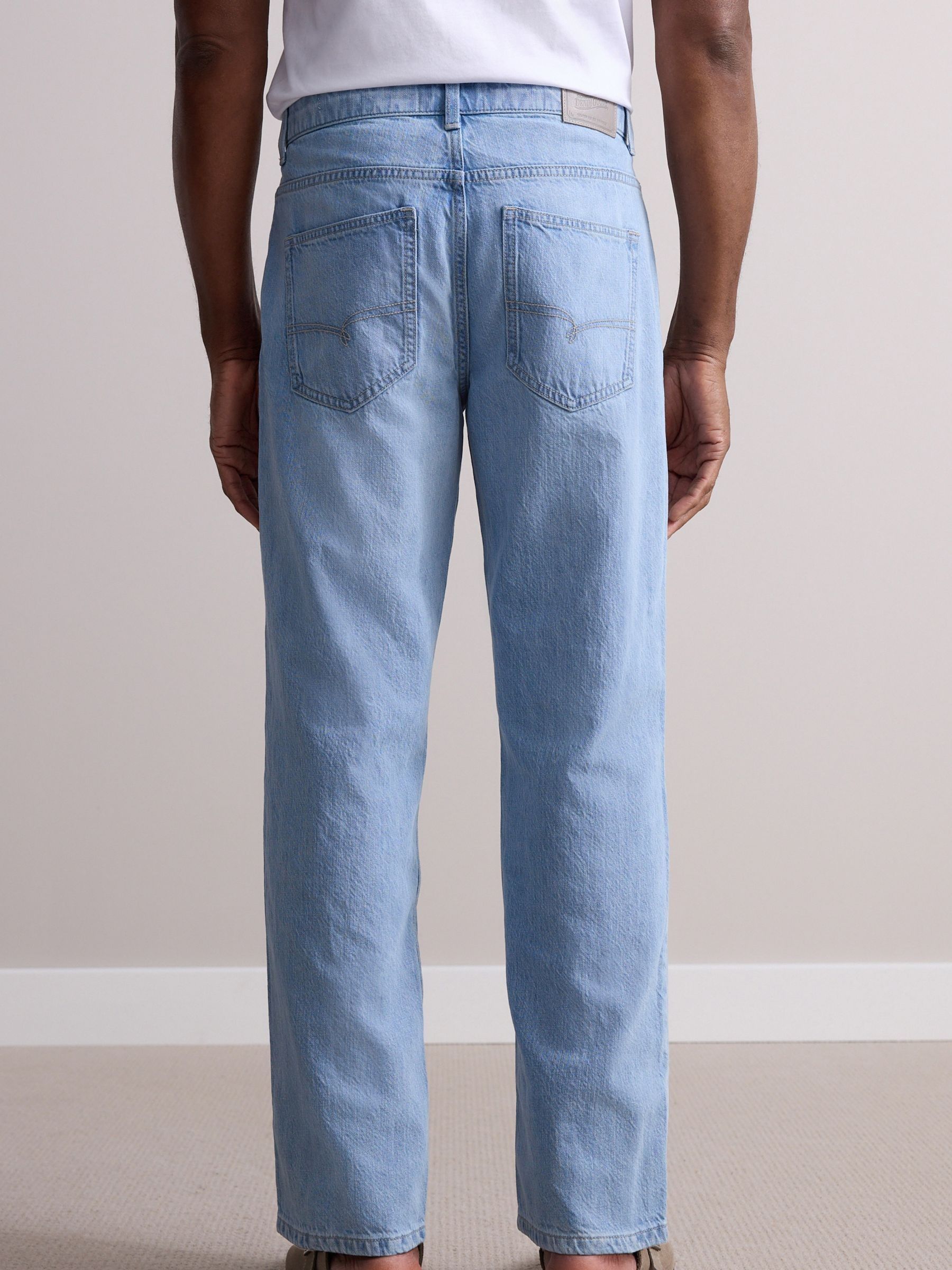 Buy Light Blue Straight Fit Signature Lightweight Cotton Linen Jeans ...