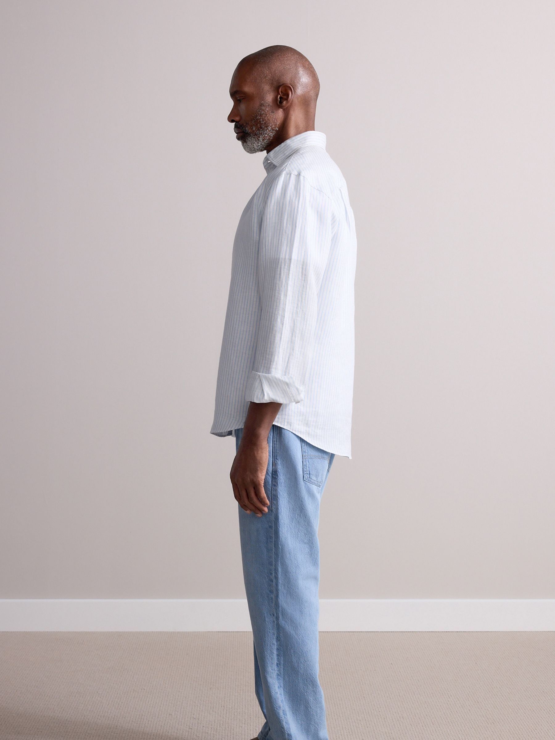 Buy Light Blue Straight Fit Signature Lightweight Cotton Linen Jeans ...