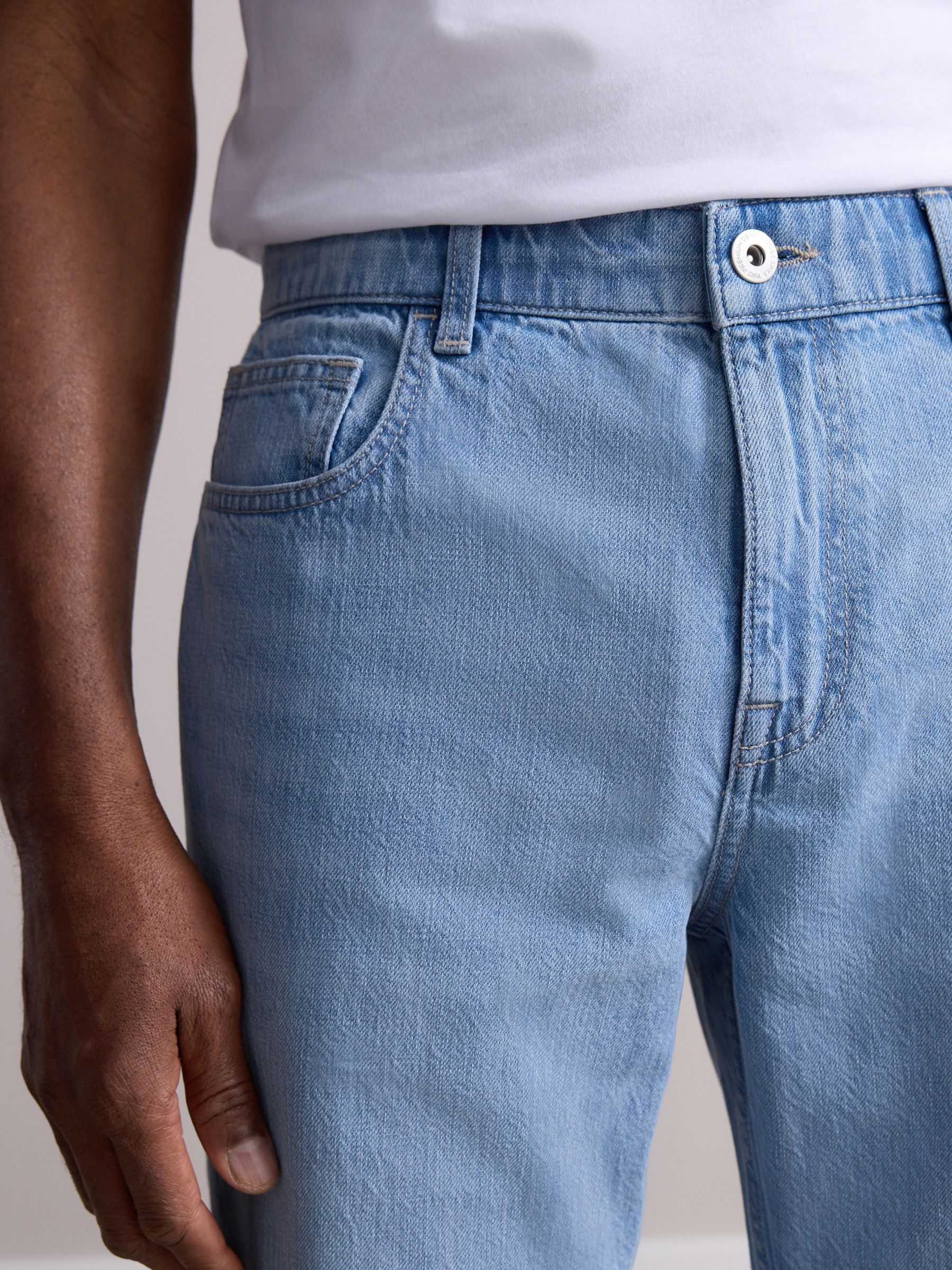 Buy Light Blue Straight Fit Signature Lightweight Cotton Linen Jeans ...