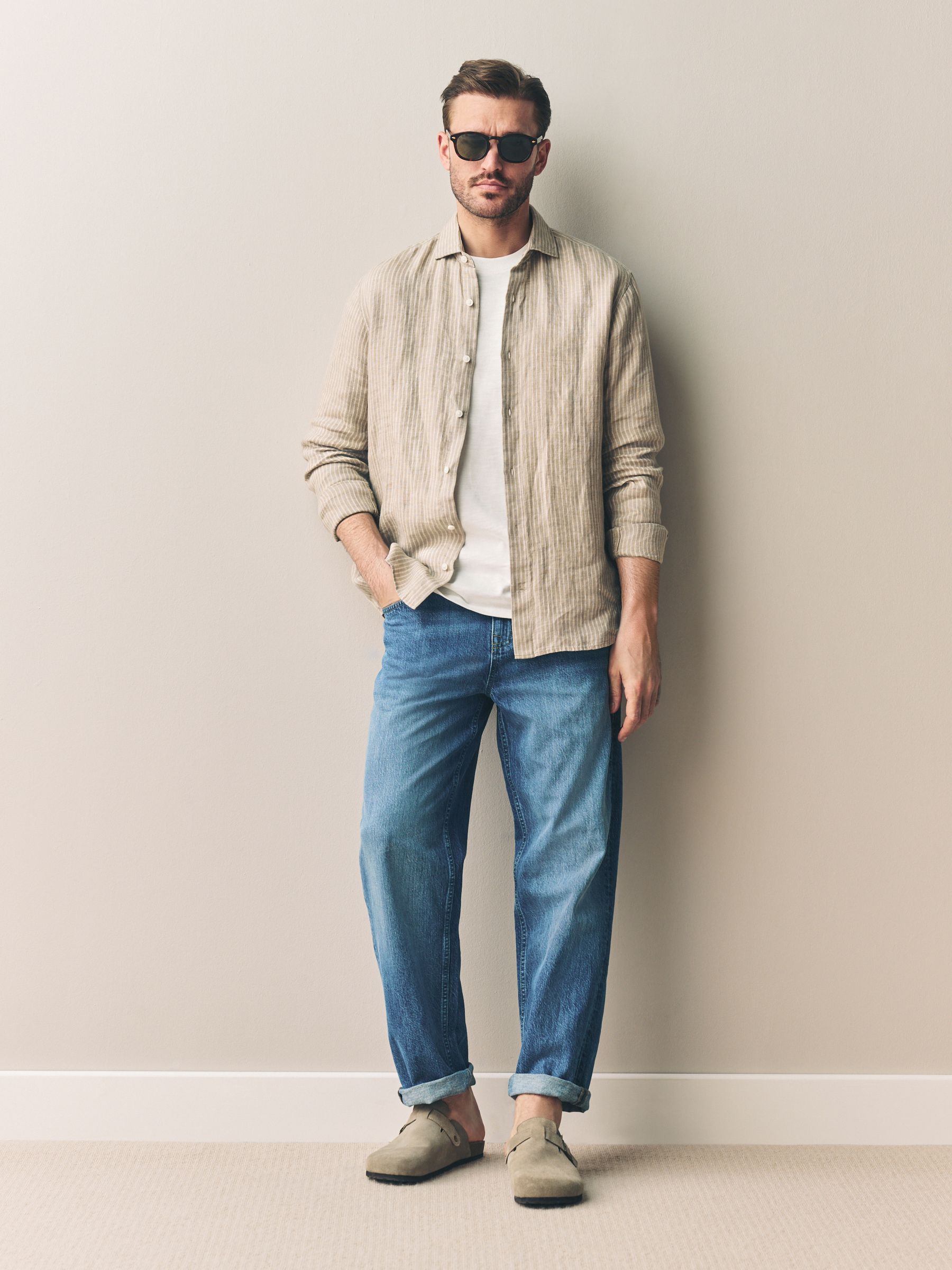 Buy Blue Relaxed Fit Signature Lightweight Cotton Linen Jeans from the ...