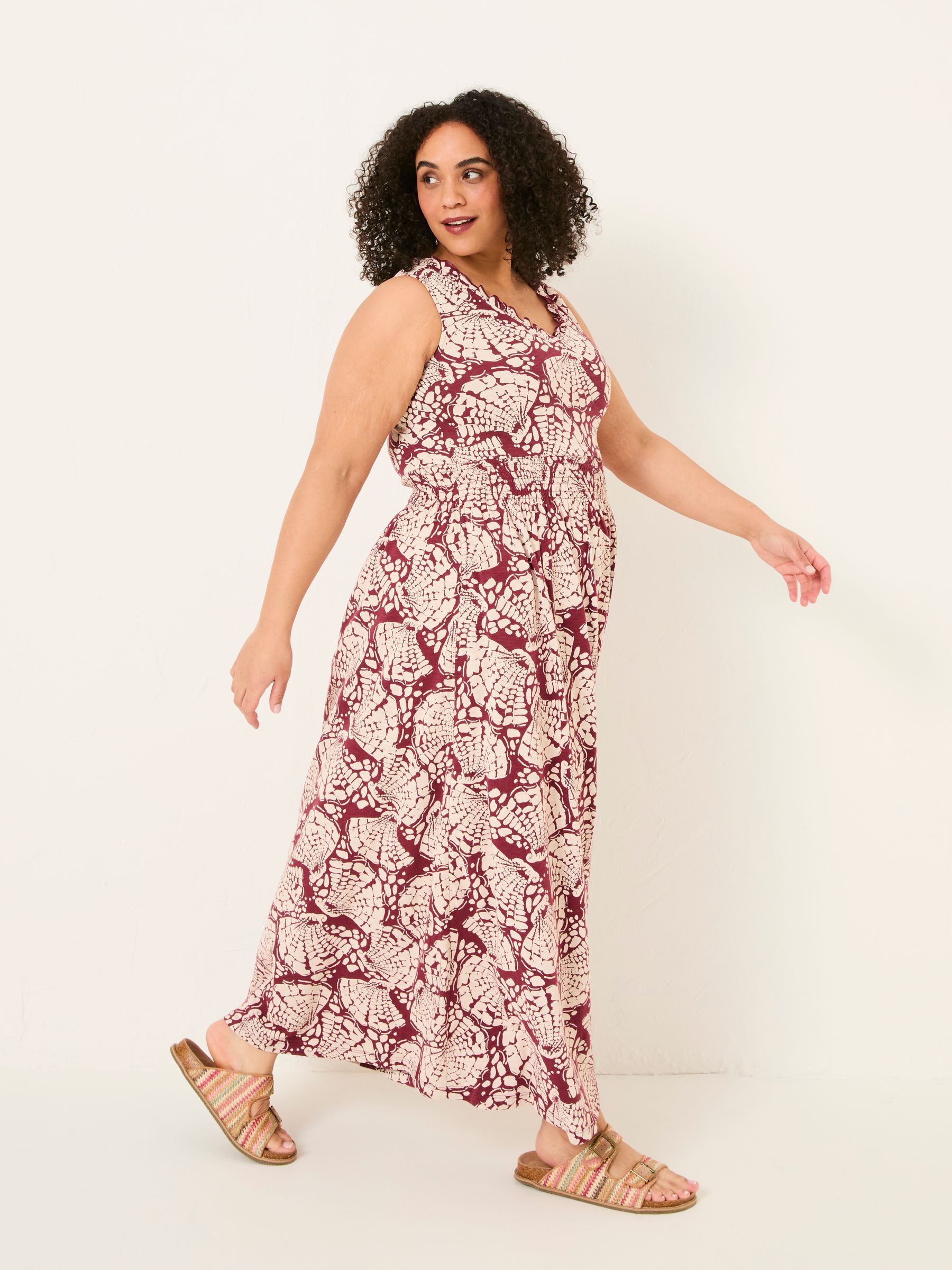 Buy FatFace Ellie Burgundy Red Mono Shells Jersey Maxi Dress from the ...