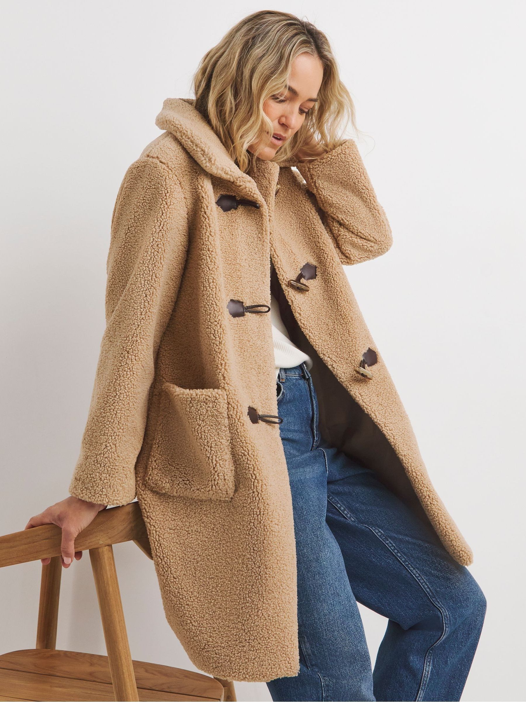 Buy JD Williams Natural Collared Duffle Teddy Mid Length Coat from the ...