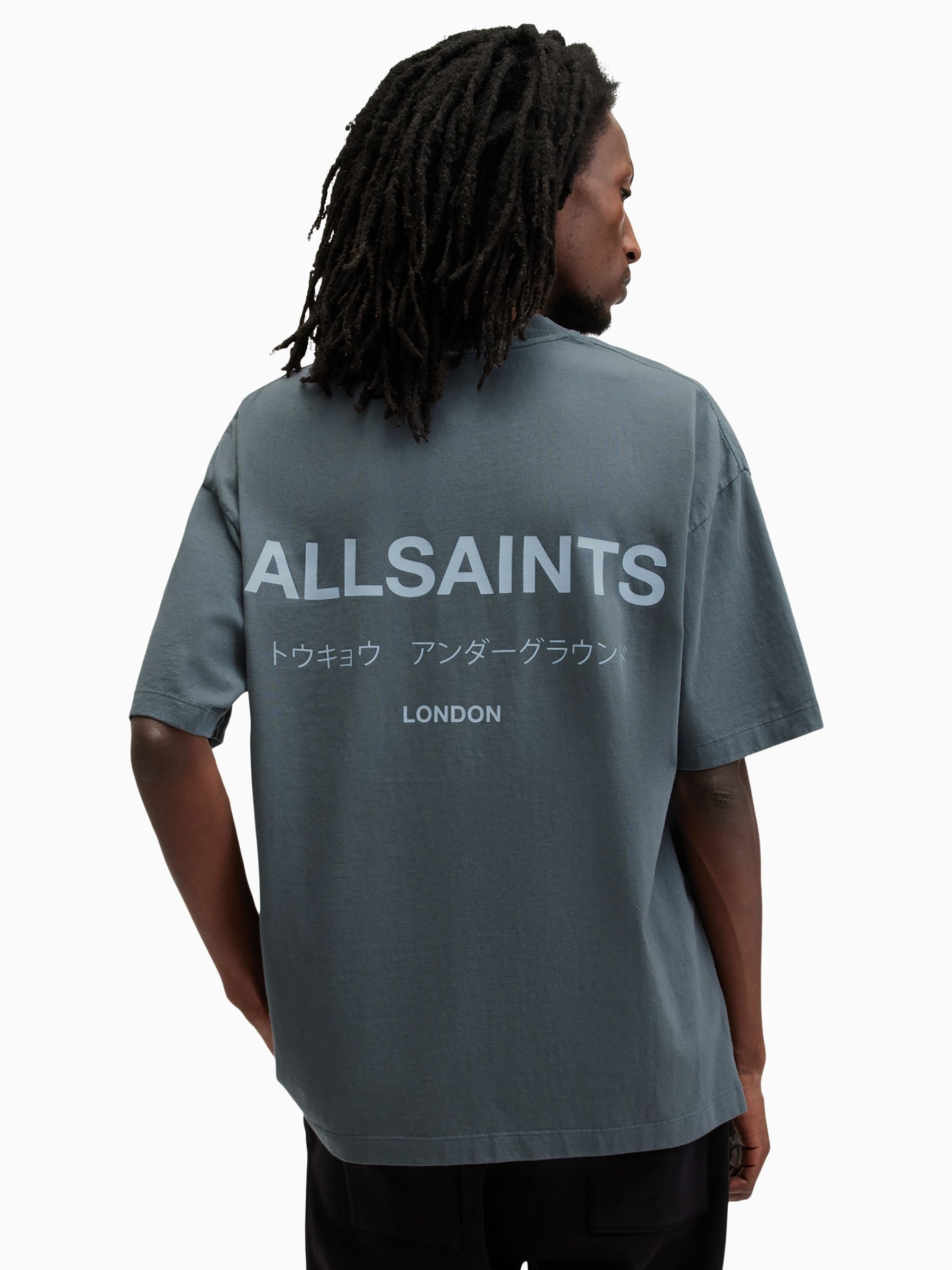 Buy AllSaints Light Blue Underground Oversized Cotton Crew Neck T-Shirt ...