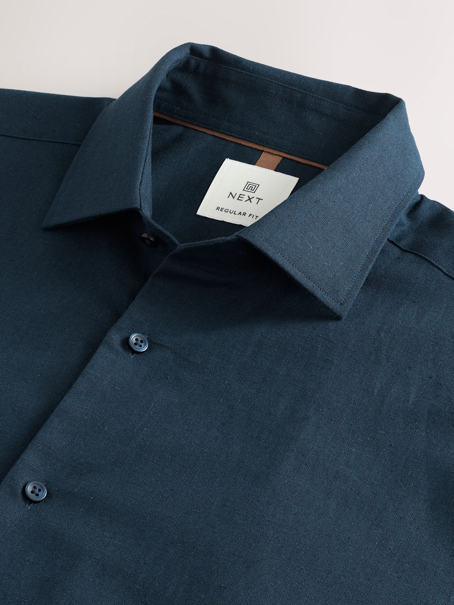 Buy Navy Blue Regular Fit Cotton/Linen Blend Short Sleeve Cutaway ...