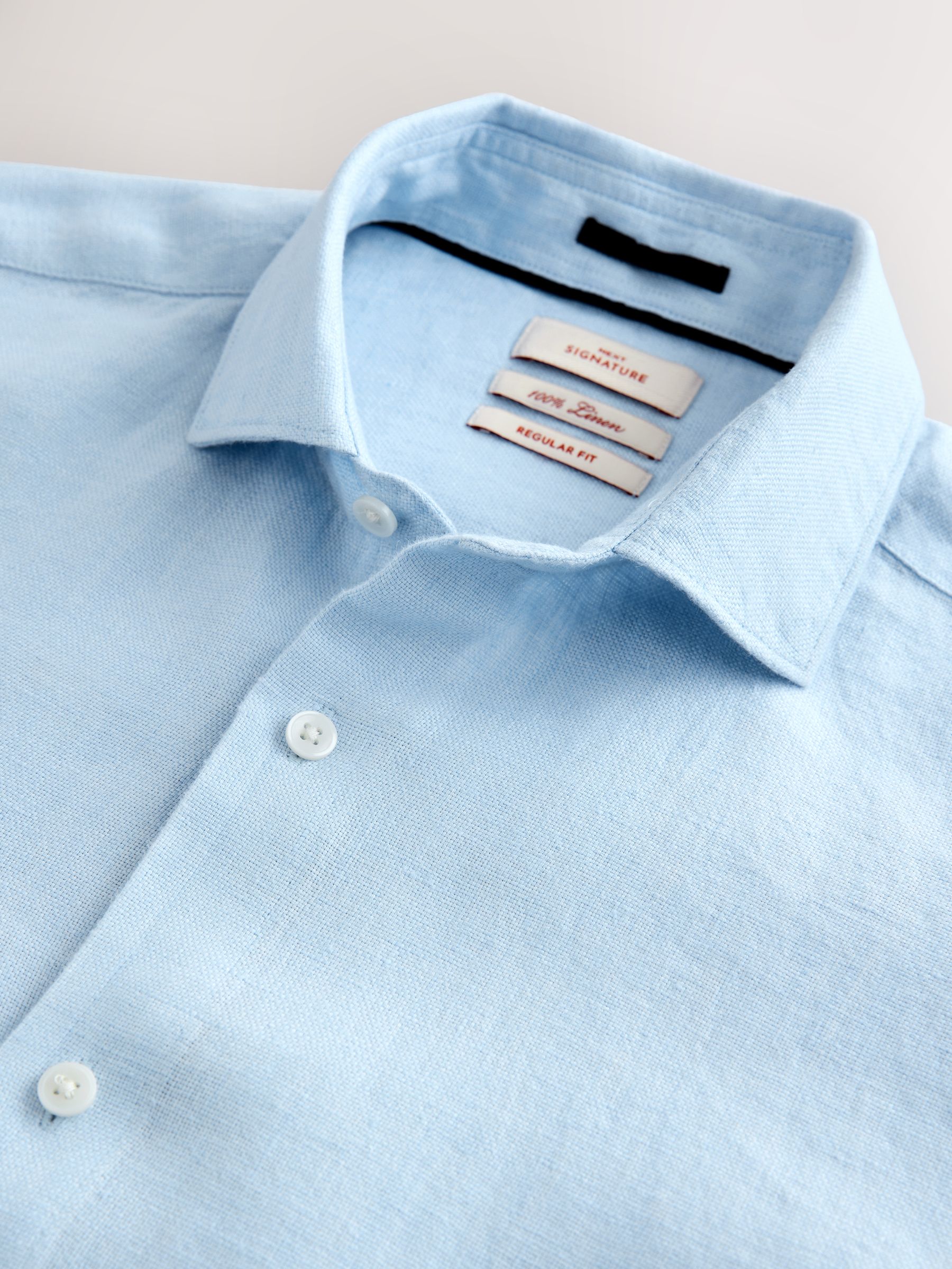 Buy Light Blue Regular Fit Signature 100% Delave Linen Long Sleeve ...