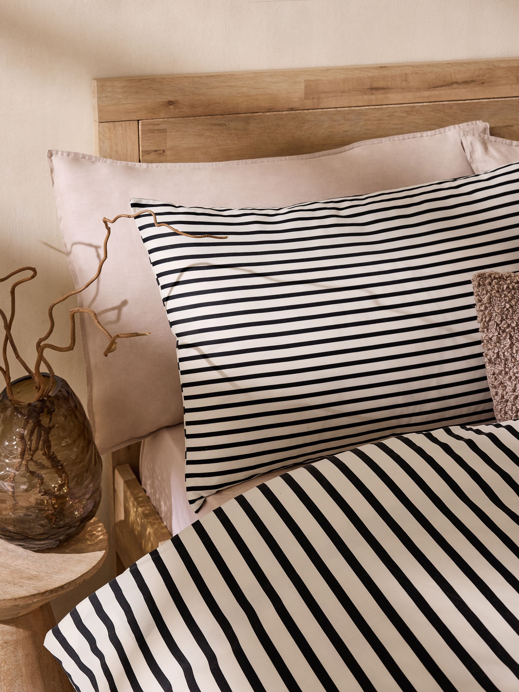 Buy Black/Natural Slim Stripe Reversible Duvet Cover and Pillowcase Set ...